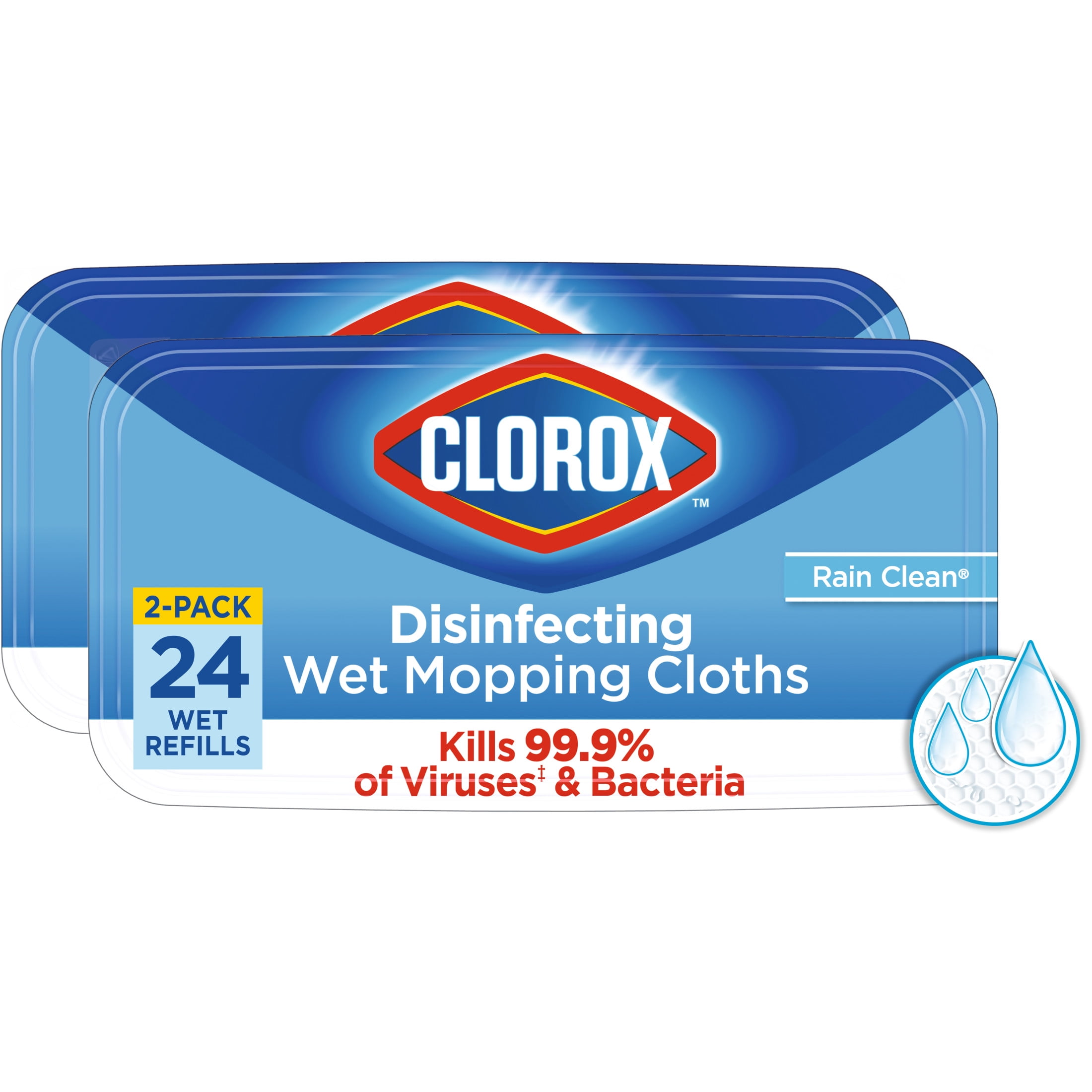 Clorox Disinfecting Wet Mopping Cloths Rain Clean, 24 Count, 2 Pack ...