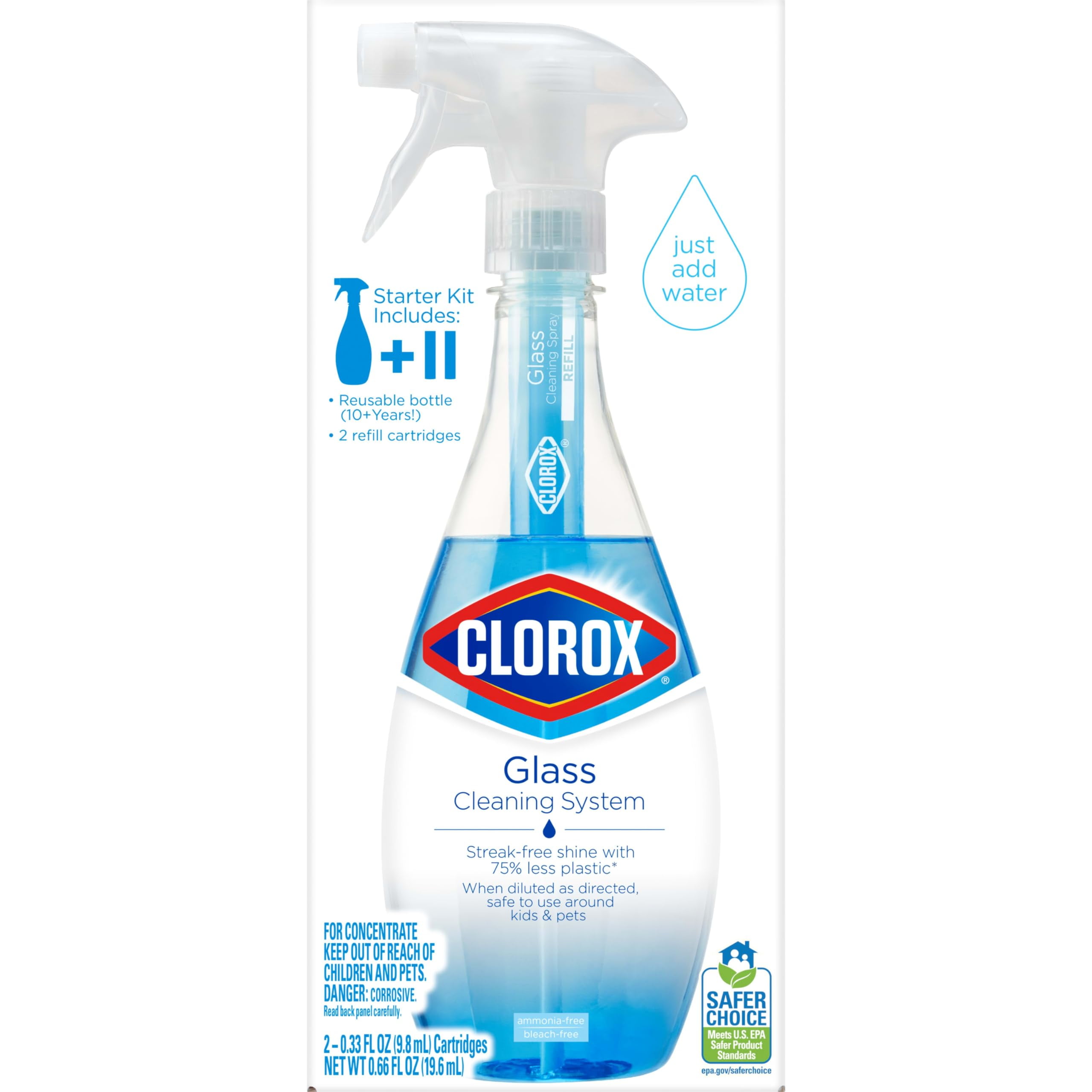 Clorox Glass Cleaner Cleaning System With One Reusable Bottle Plus 2 ...
