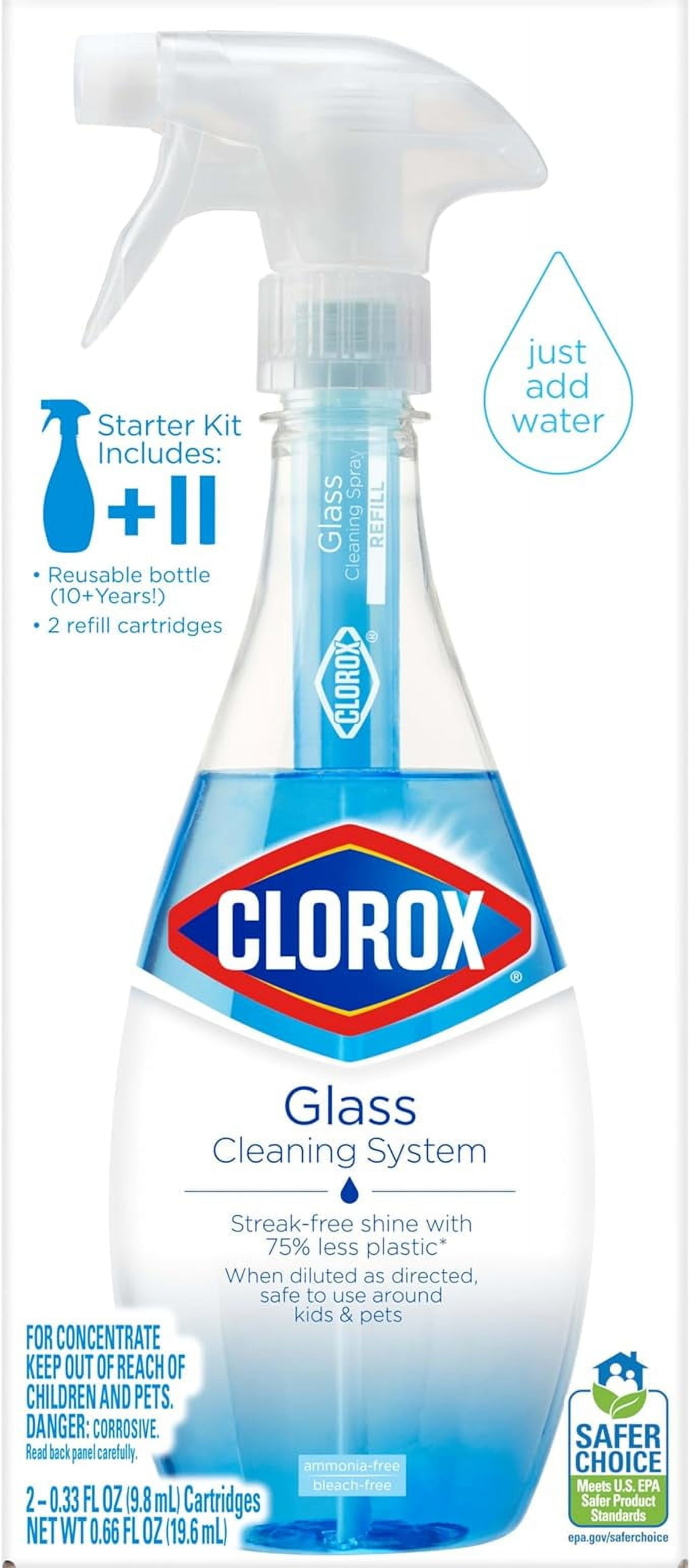 Clorox Glass Cleaner Cleaning System with one Reusable Bottle Plus 2 ...
