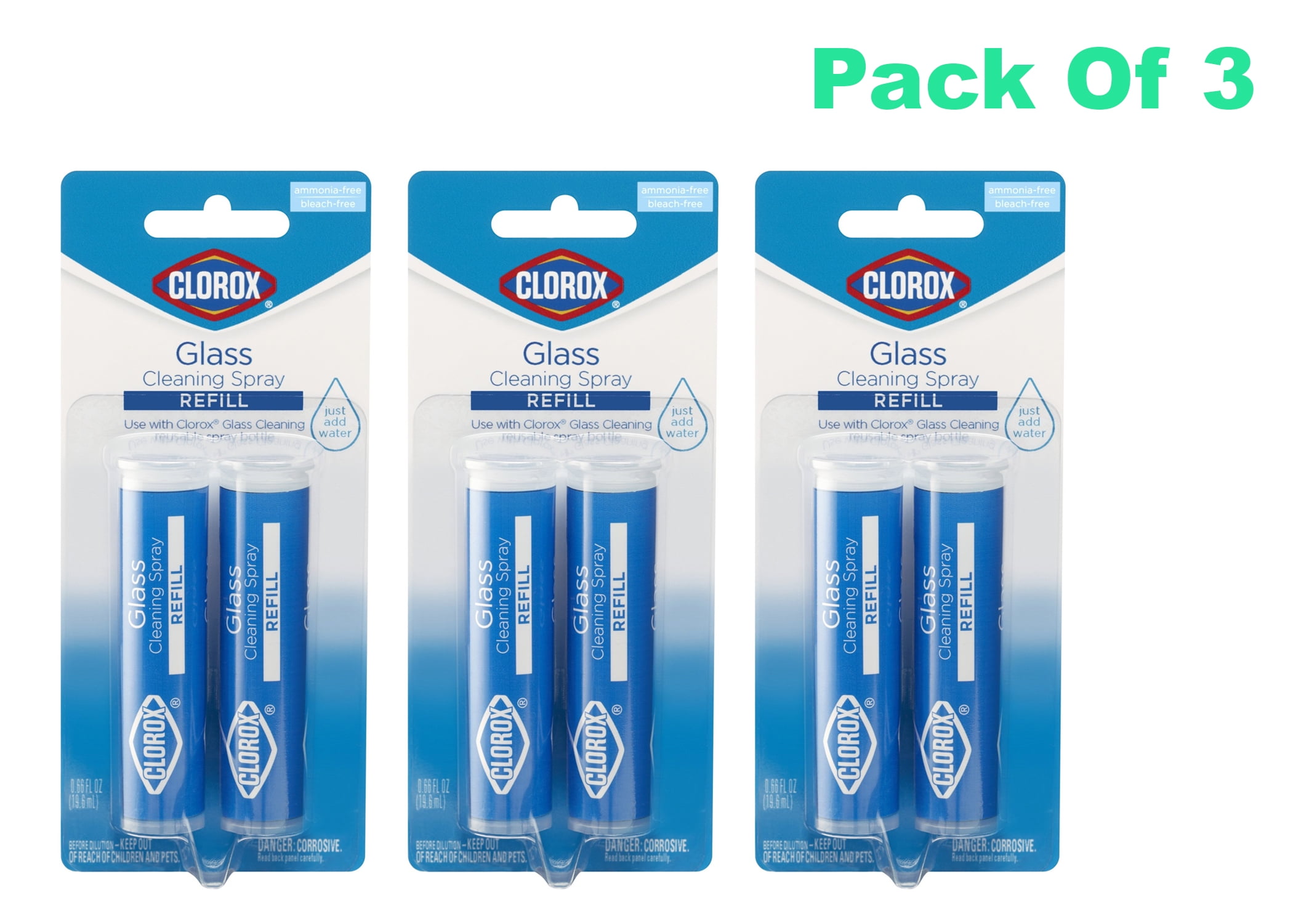 Clorox Glass Cleaner Refill Cartridges, 0.66 fl oz, Pack oF 3 Total 6 ...