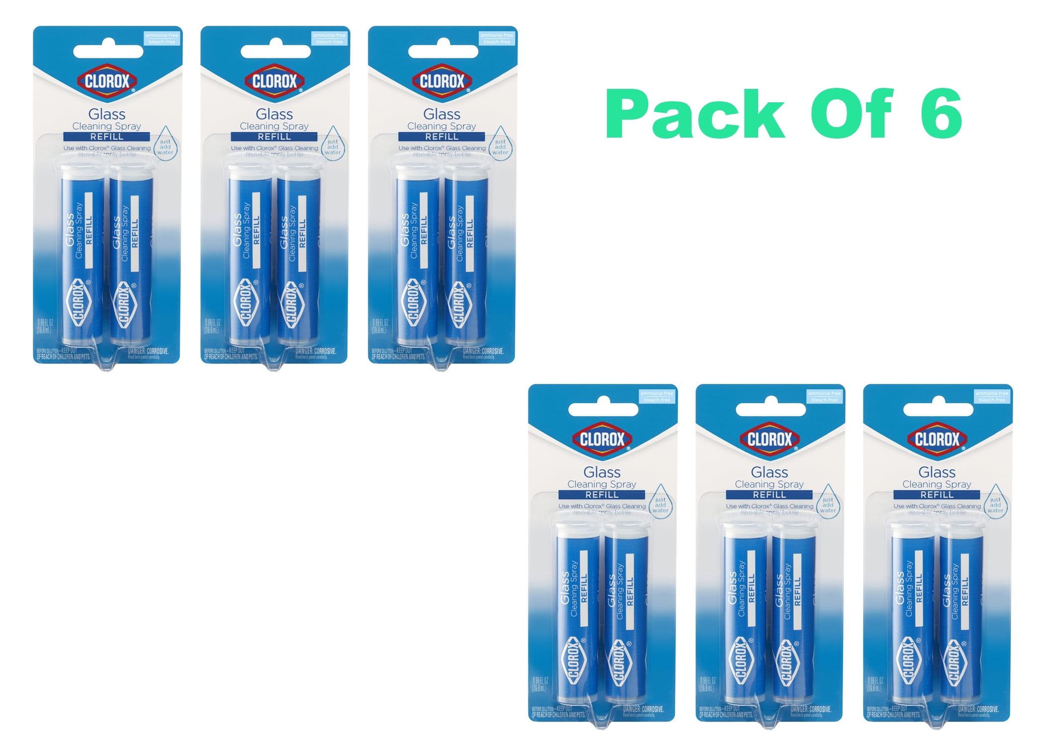 Clorox Glass Cleaner Refill Cartridges, 0.66 fl oz, Pack of 6 Total 12 ...