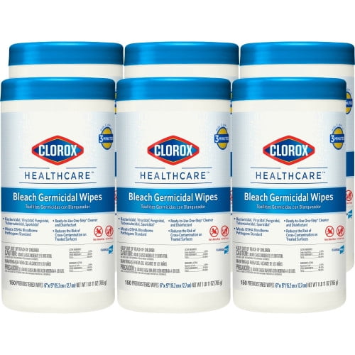 Clorox Healthcare Bleach Germicidal Wipes, 1-Ply, 6 x 5, Unscented ...
