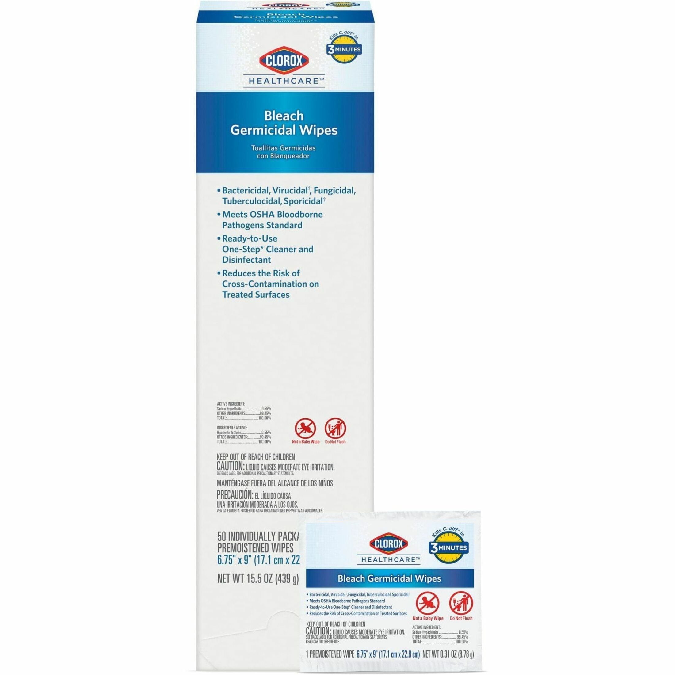 Clorox Healthcare Bleach Germicidal Wipes, Individual Packets, The ...
