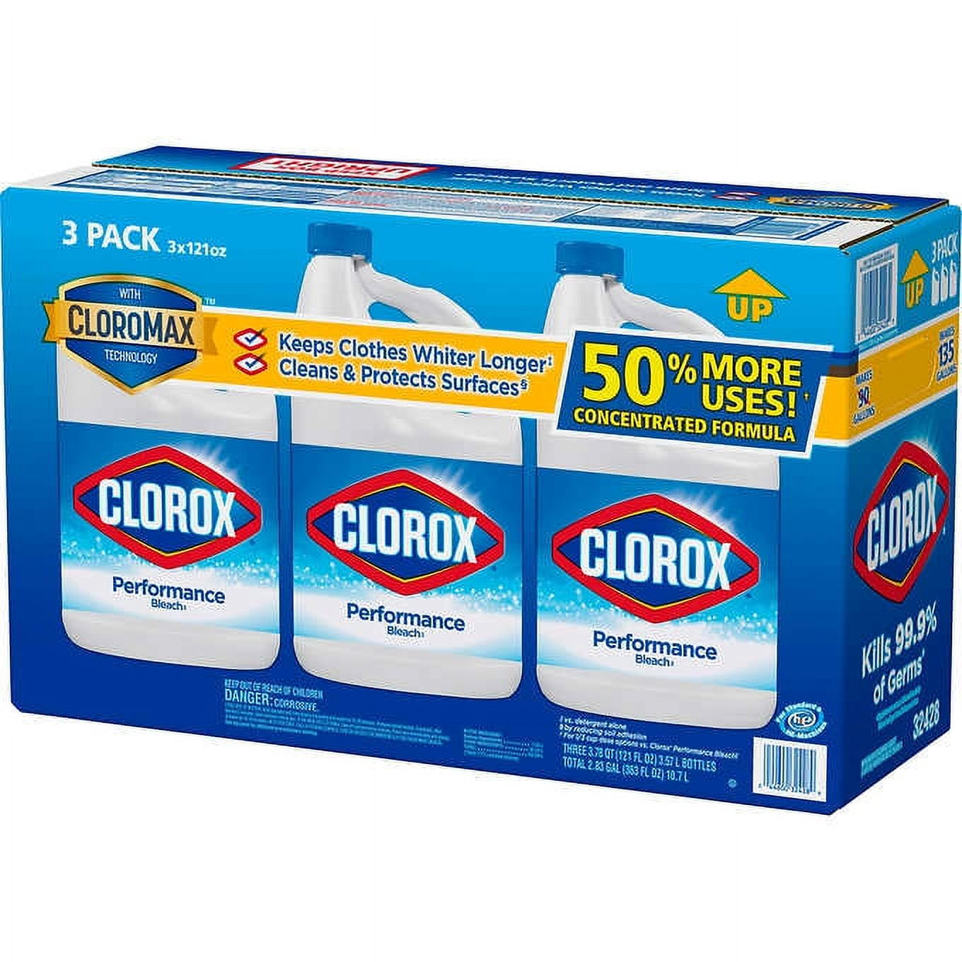 Clorox Performance Bleach with CloroMax, Concentrated, 121 oz, 3 ct ...
