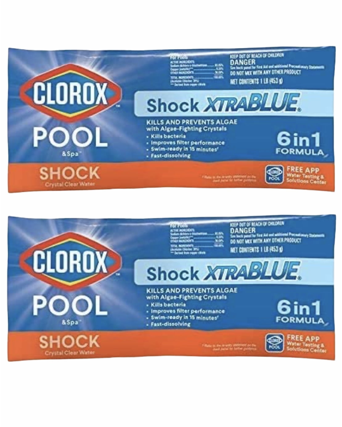Clorox Pool&Spa Shock XtraBlue 6-in-1 Formula, 1 lb Bags, 2 Pack - Fast ...