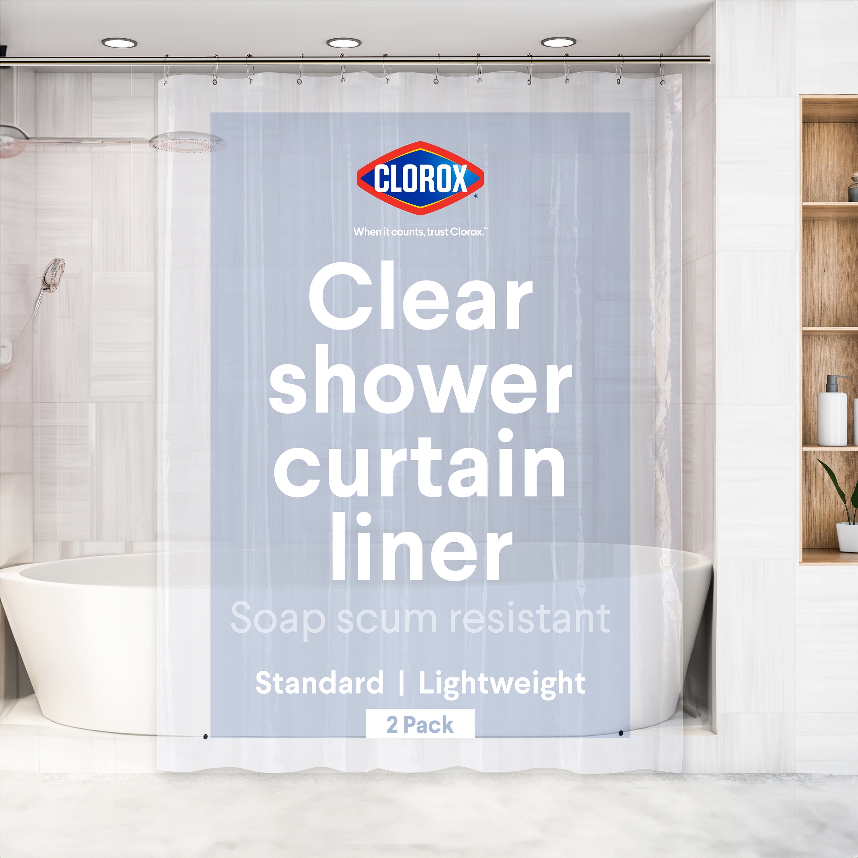 Clorox Shower Curtain Liner, Premium Lightweight Durable Waterproof 4g ...