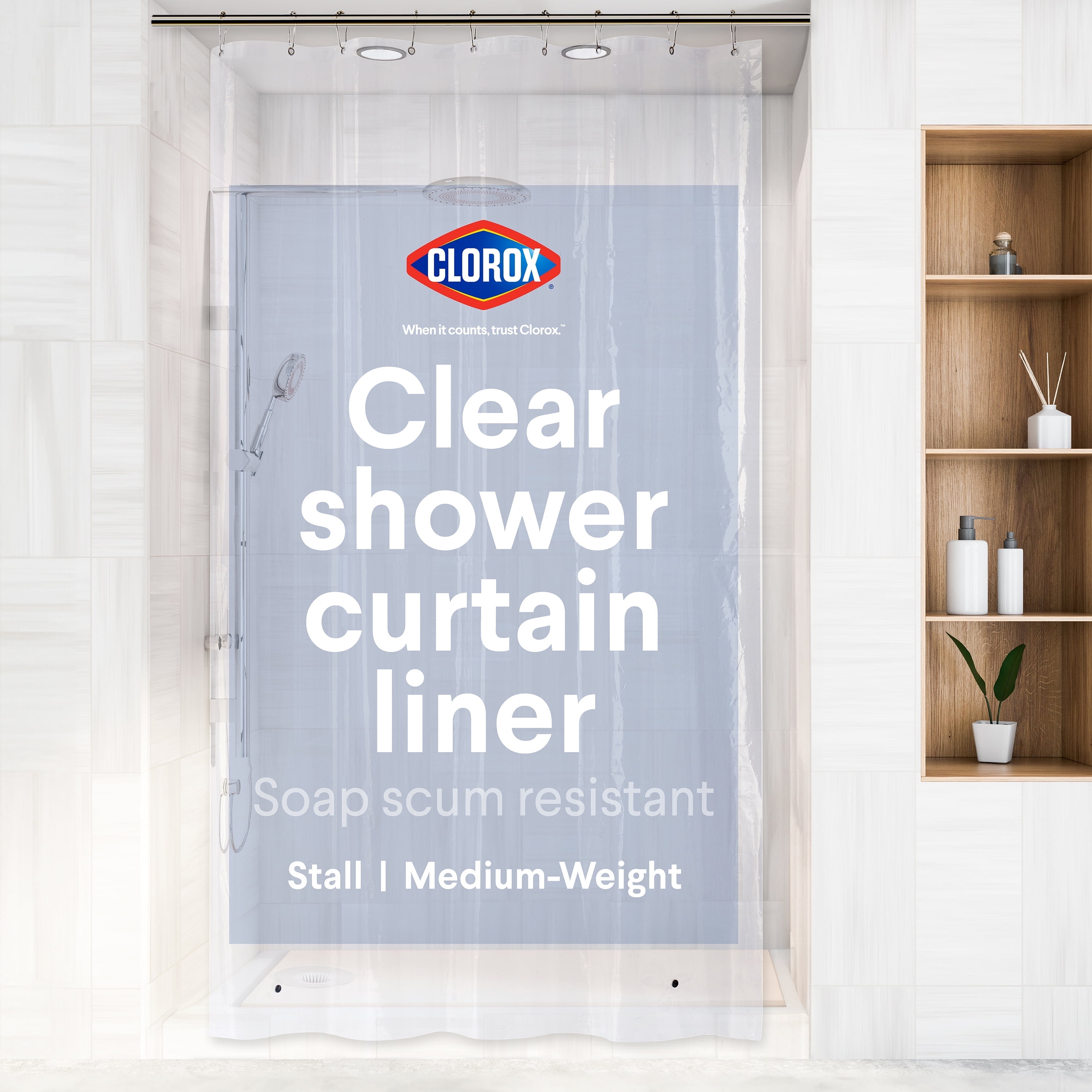 Clorox Shower Curtain Liner, Premium Medium-weight Durable Waterproof ...