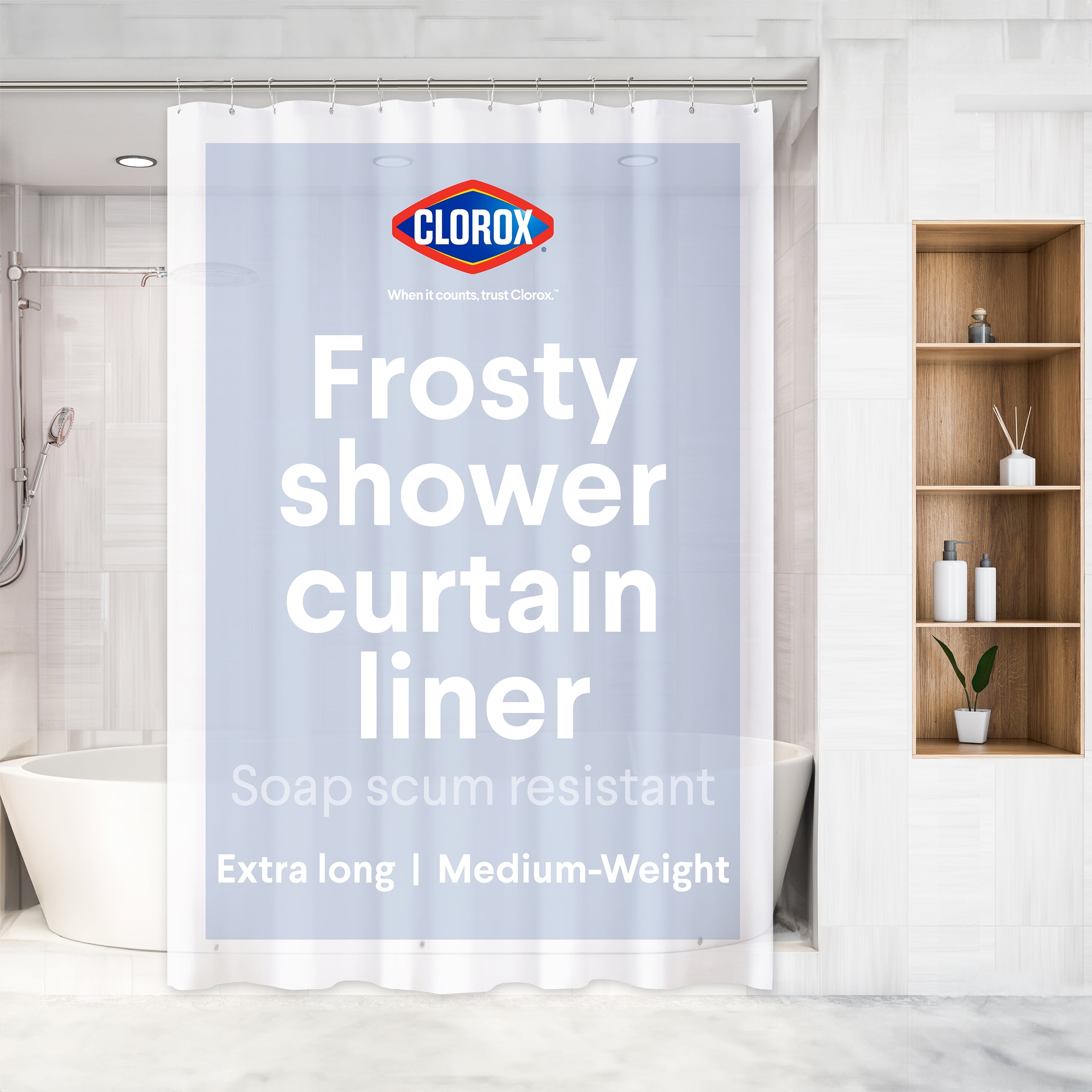 Clorox Shower Curtain Liner, Premium Medium-weight Durable Waterproof ...