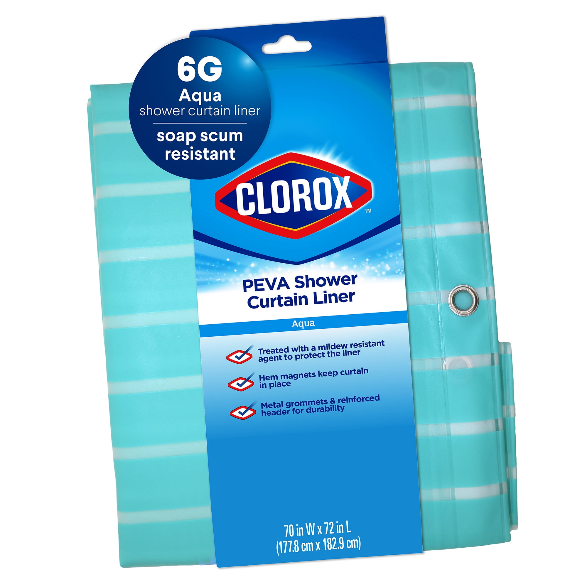 Clorox Shower Curtain Liner, Striped Waterproof 6g PEVA for Bathroom ...