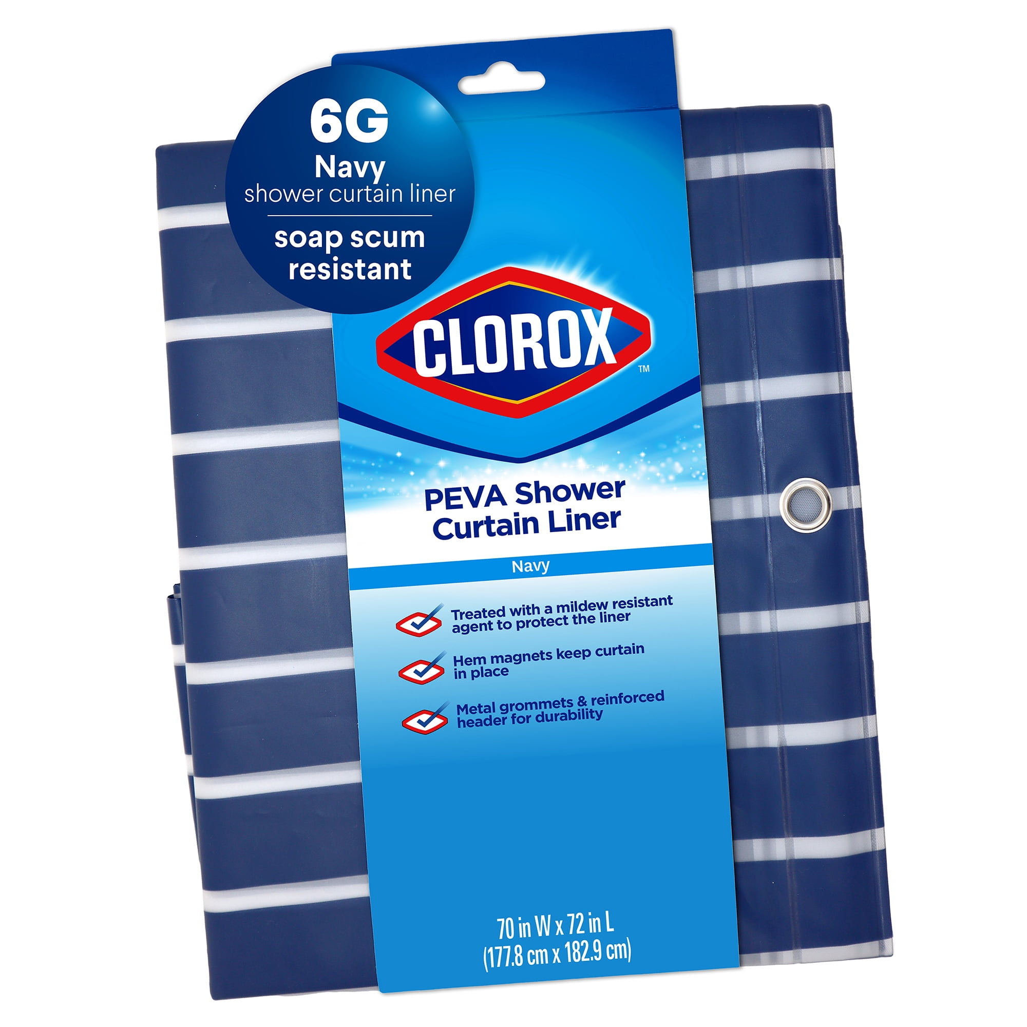 Clorox Shower Curtain Liner, Striped Waterproof 6g PEVA for Bathroom ...