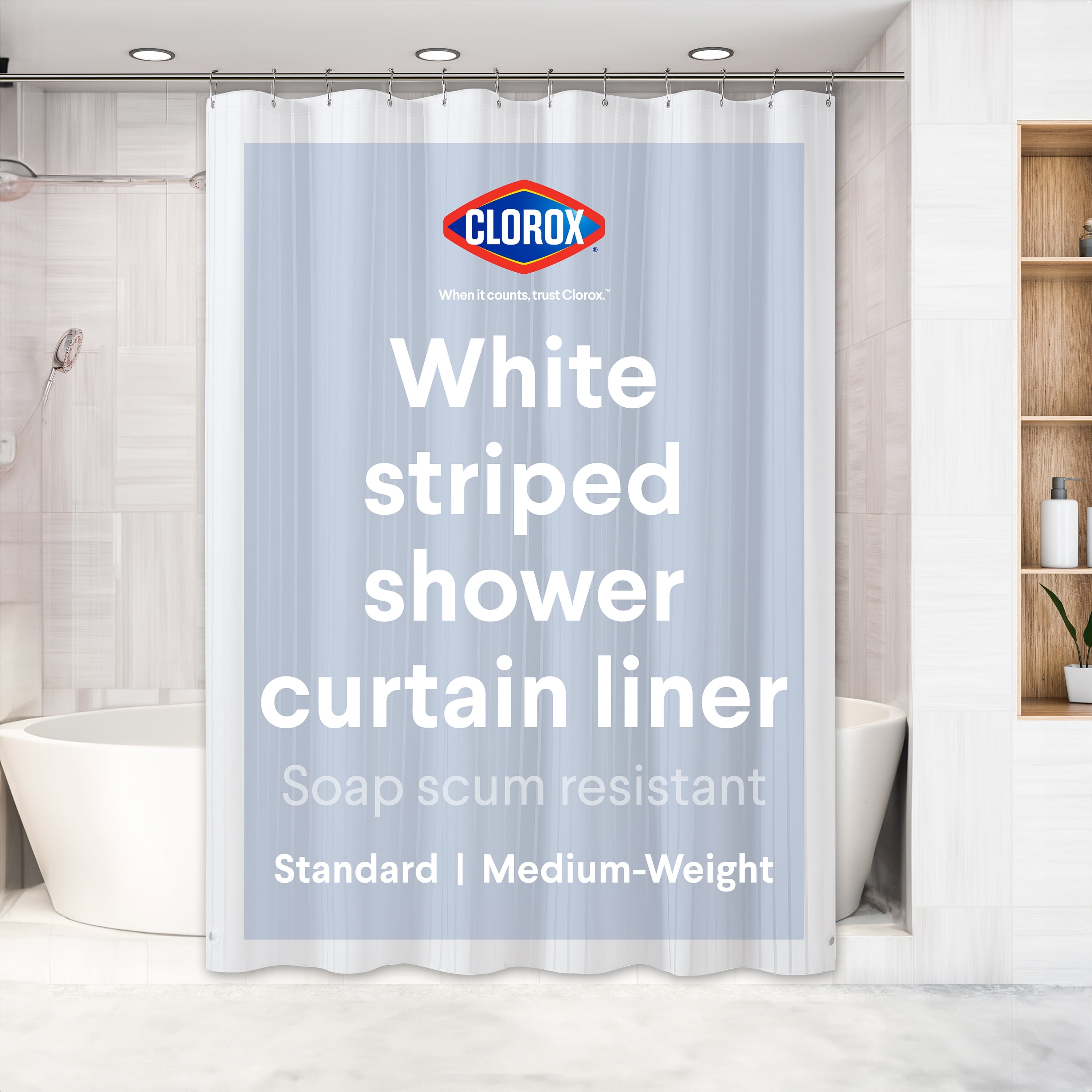 Clorox Shower Curtain Liner, Striped Waterproof 6g PEVA for Bathroom ...