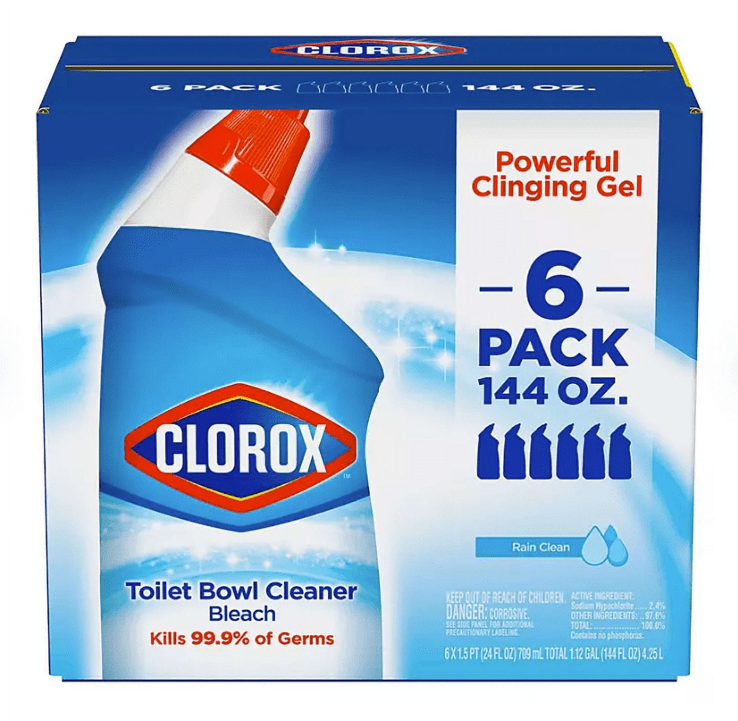 Clorox Toilet Bowl Cleaner with Bleach, Clinging Gel, Rain Clean - 2 ...