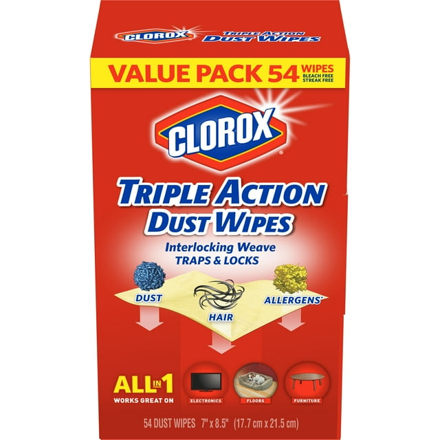 Clorox Triple Action Dust Wipes, Bleach Free Cleaning Wipes - 54 ct ...