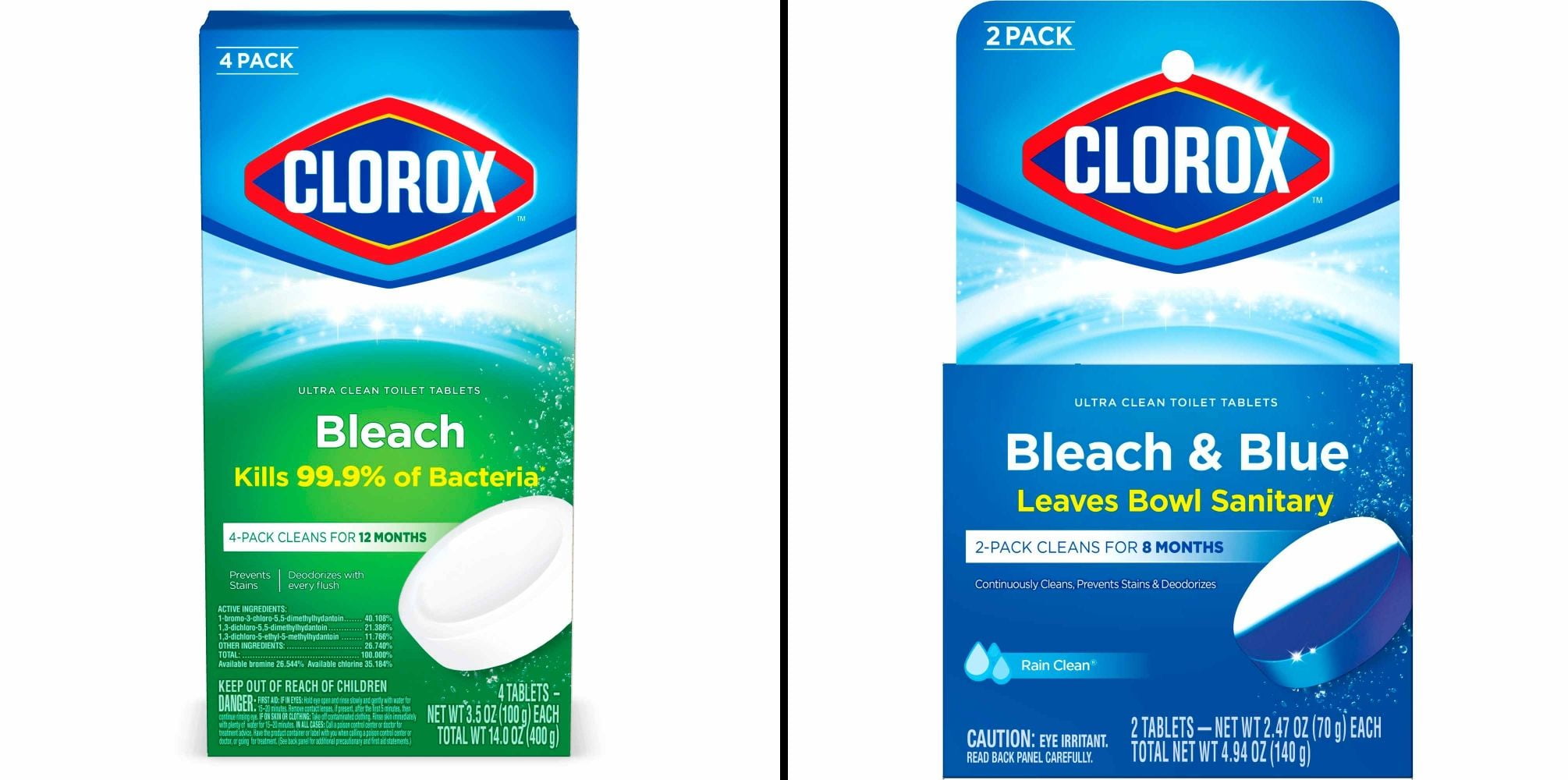Clorox Ultra Clean Toilet Tablets Bleach 4 ct & Bleach & Blue - Rain ...