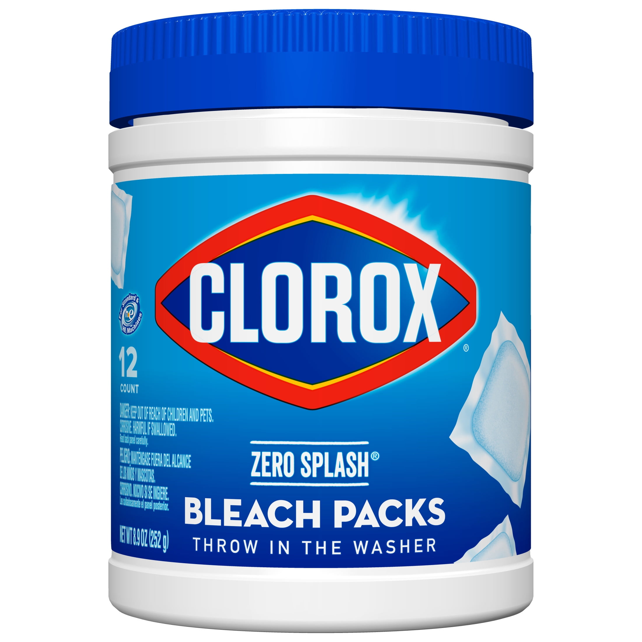 Clorox Zero Splash Bleach Packs for Laundry Clothes, Regular Scent, 8.9 ...
