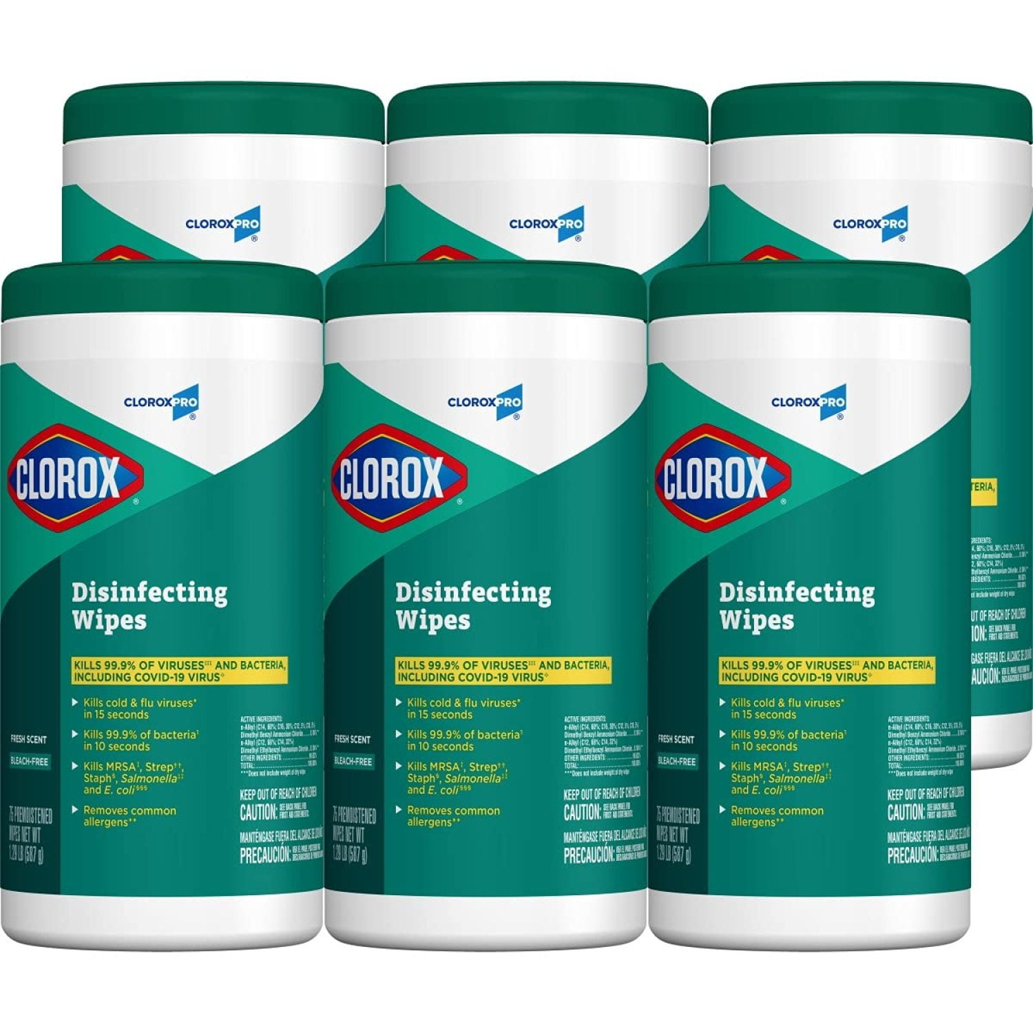 CloroxPro Disinfecting Wipes, Fresh Scent, 75 Count, Pack of 6, Kills ...