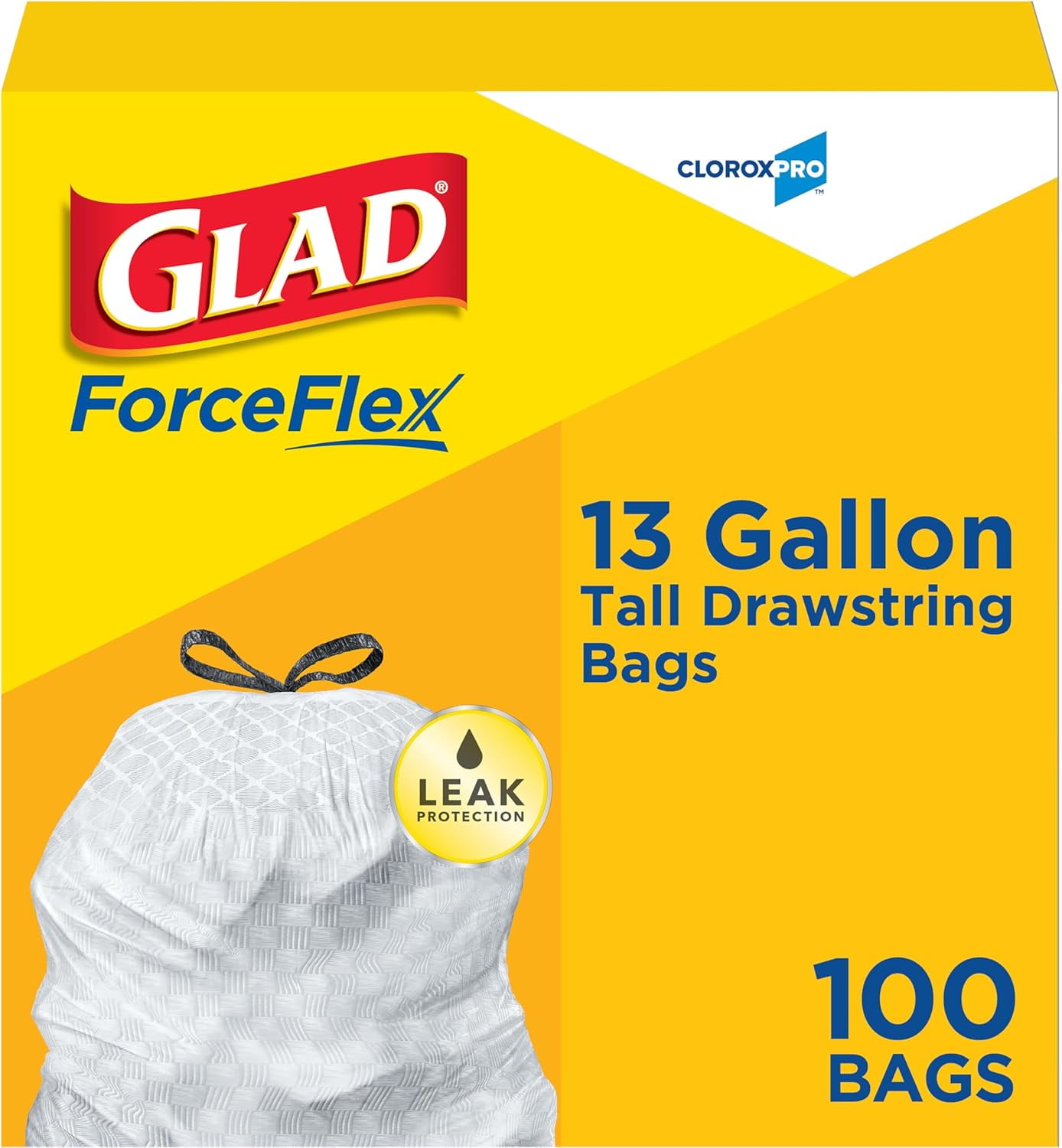 CloroxPro ForceFlex 13 Gallon Tall Kitchen Drawstring Trash Bags, 100 ...