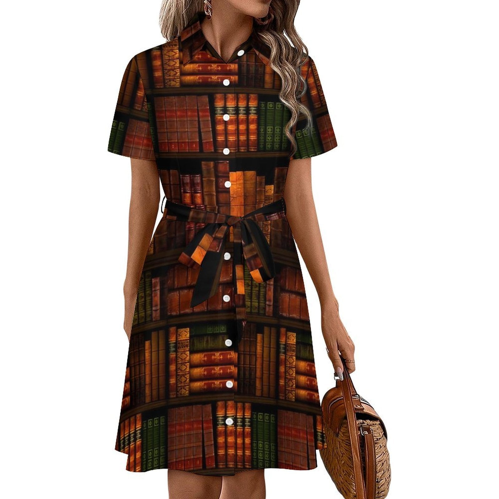 A Close Up Of A Book Shelf With Many Books Womens Shirt Dresses Women'S ...