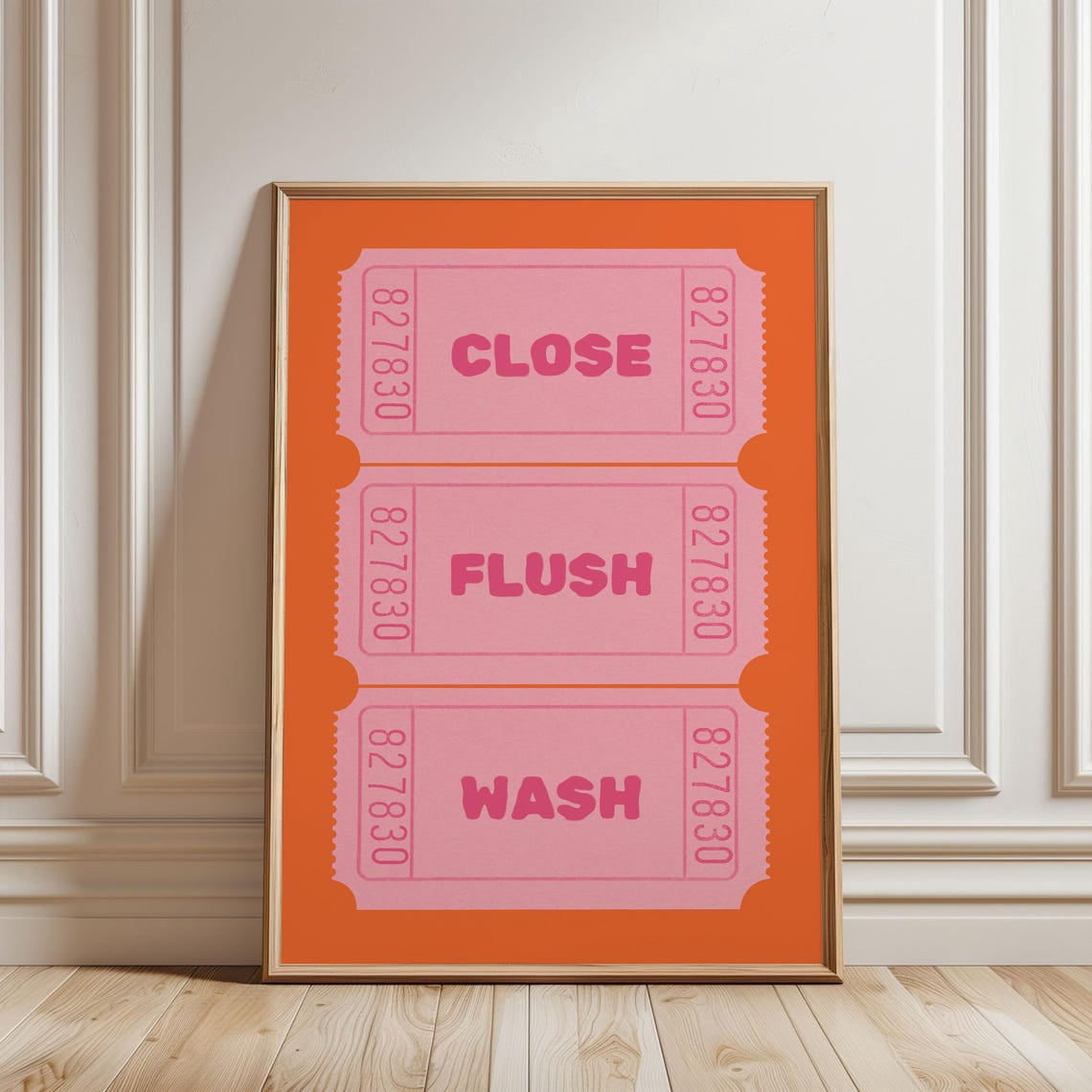 Close Flush Wash Bathroom Tet Rule Poster |Orange Pink Pastel Retro Art ...