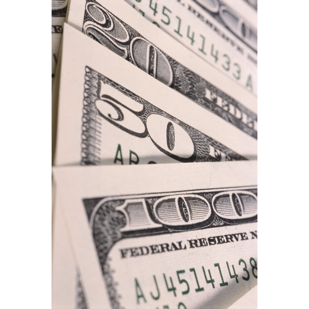 Close-Up Detail Of Upper Left Hand Corner Of Currency 100 50 And 20 ...