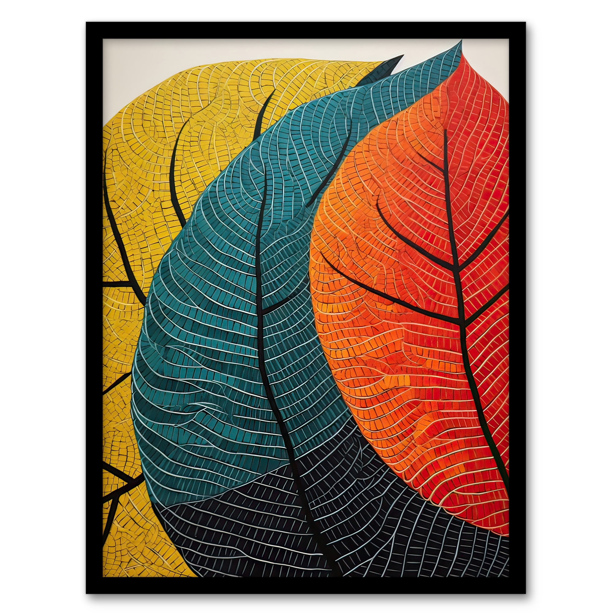Close Up Leaves Gond Painting Style Abstract Artwork Orange Blue Green ...