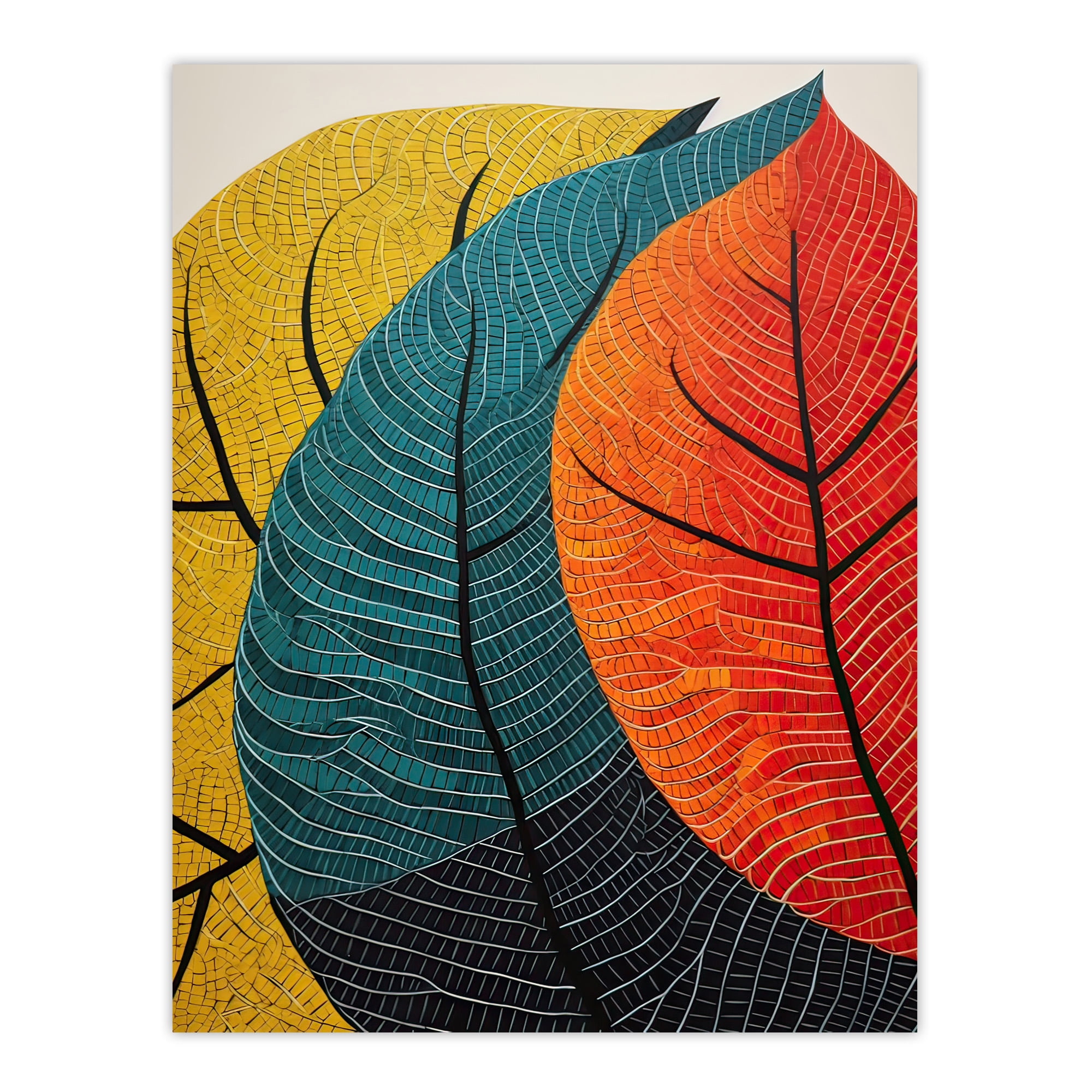 Close Up Leaves Gond Painting Style Abstract Artwork Orange Blue Green ...
