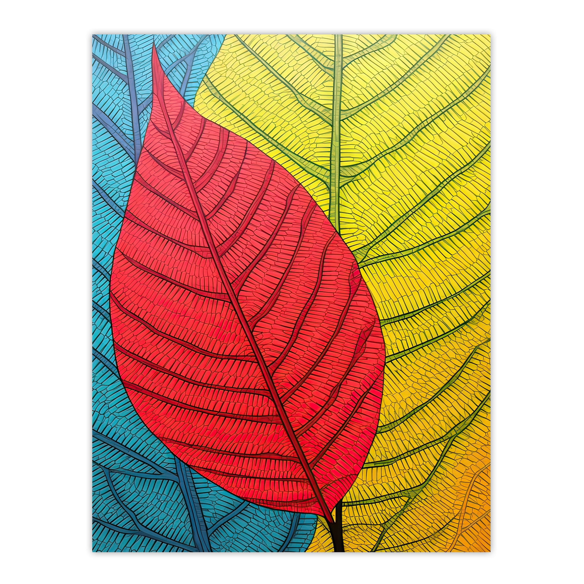 Close Up Leaves Gond Painting Style Artwork Red Blue Yellow Line ...