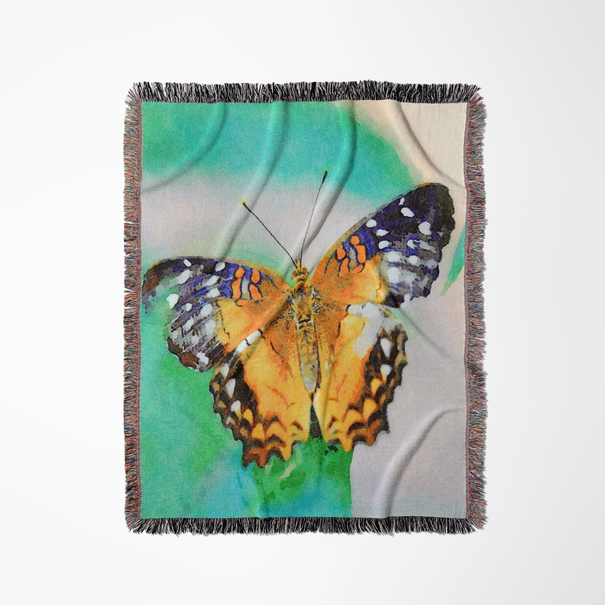 Close Up Of A Monarch Butterfly Image Of Watercolor Painting, Woven ...