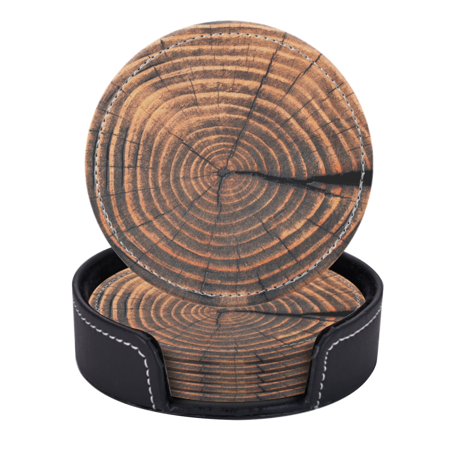 PU Leather Coasters for Drinks Bar Beer,Set of 6 with Holder,Round ...