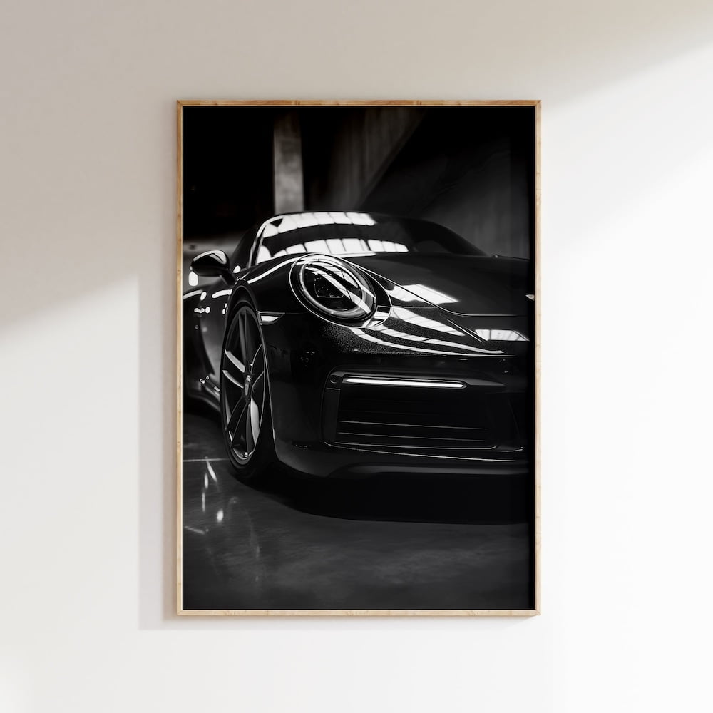 Close Up Porsche 911 Poster, Black And White Wall Decor NO FRAMED ...