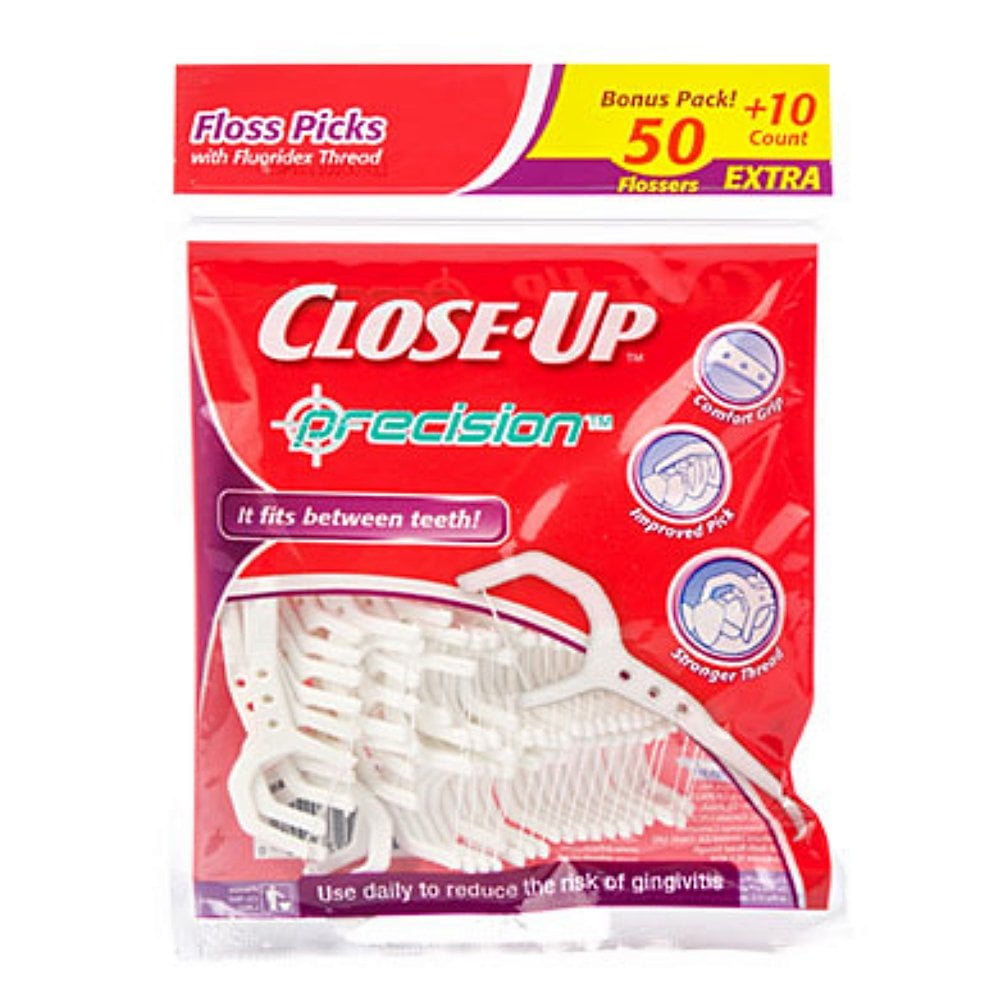 Close-Up Precision Floss Picks w/ Flouridex Thread, 60 Count, Pack of 2 ...