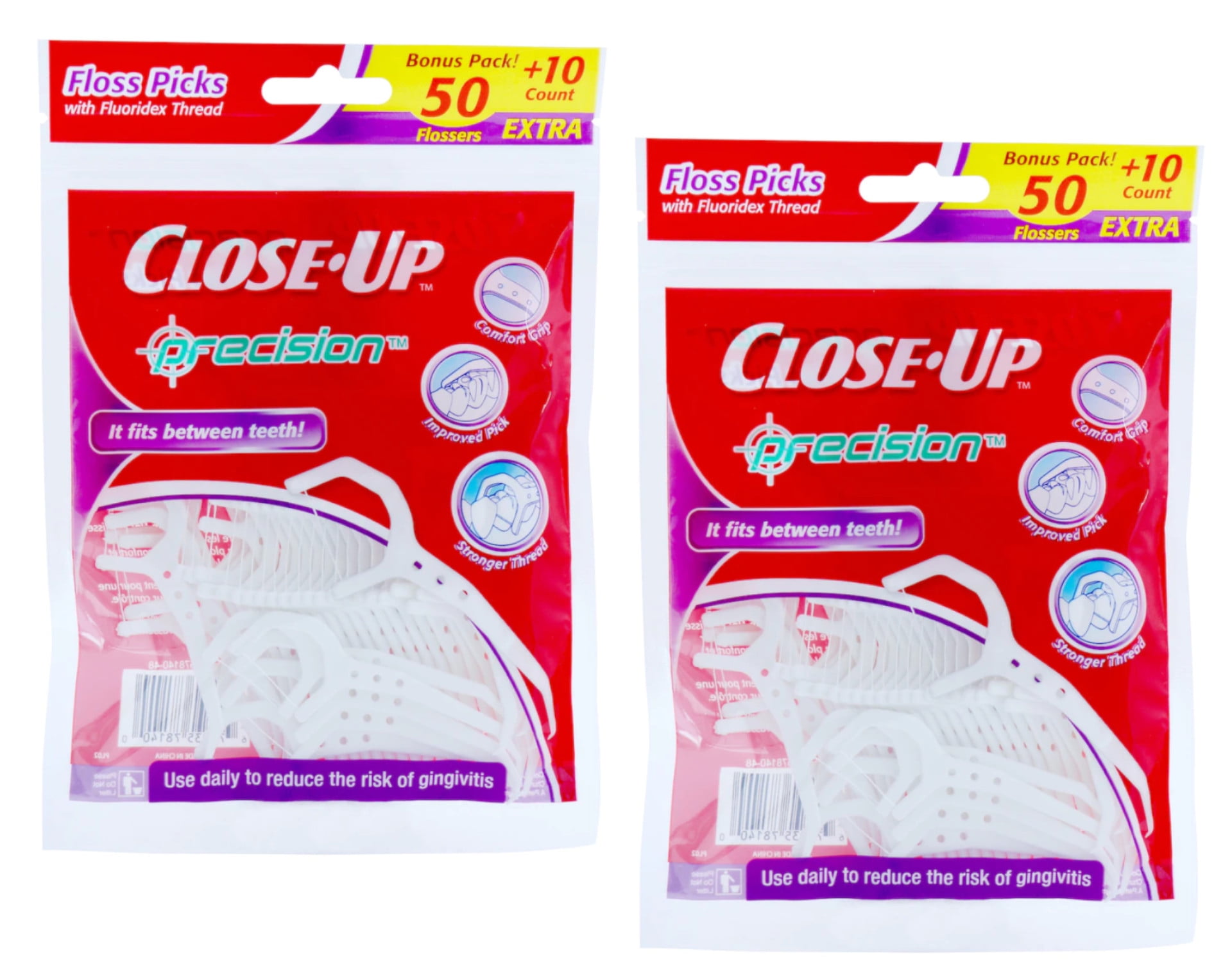 Close-Up Precision Floss Picks w/ Flouridex Thread, 60 Count, Pack of 2 ...