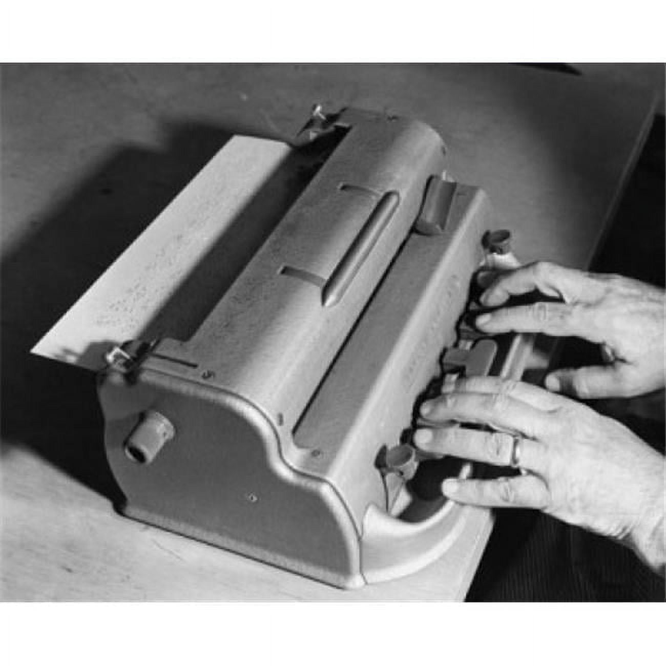 Close-Up of A Persons Hand Typing On A Braille Typewriter Poster Print ...