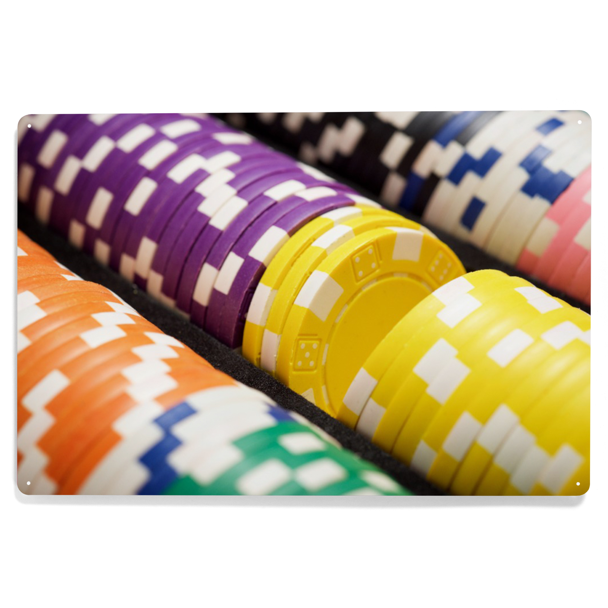 Close Up of Colorful Poker Chips, Photography (12x18 Aluminum Art ...