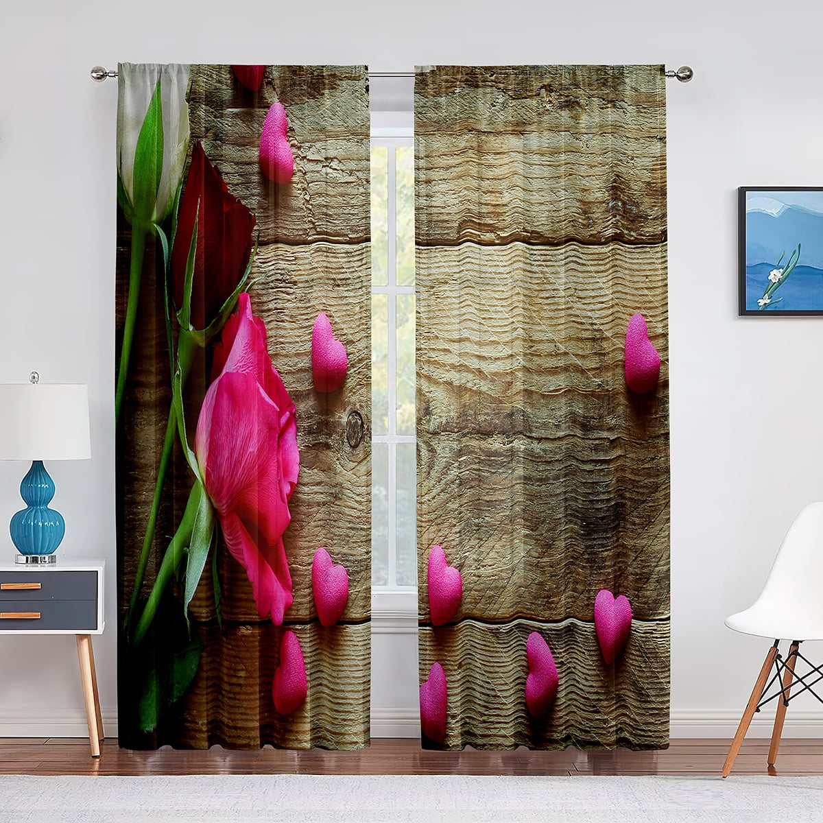 Close-up Red Rose Blooming Sheer Window Curtains for Bedroom Living ...