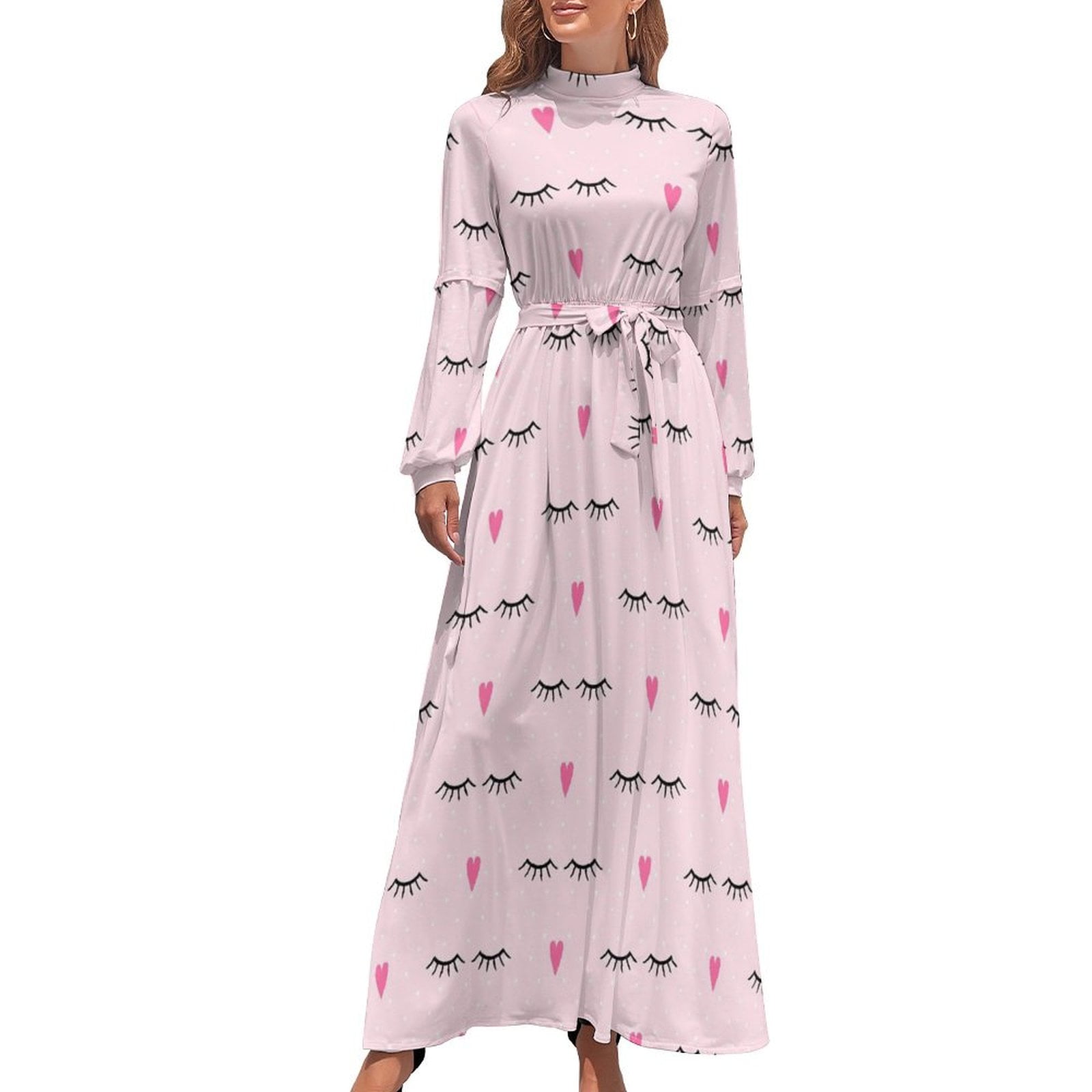 Closed Eyes And Pink Hearts Long Dress Women's Summer Skirt Dress for ...