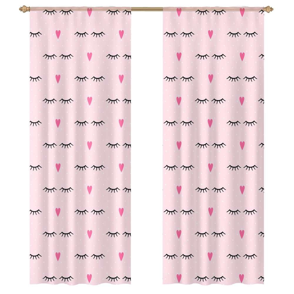 Closed Eyes And Pink Hearts Tulle Curtains For Living Room Chiffon ...