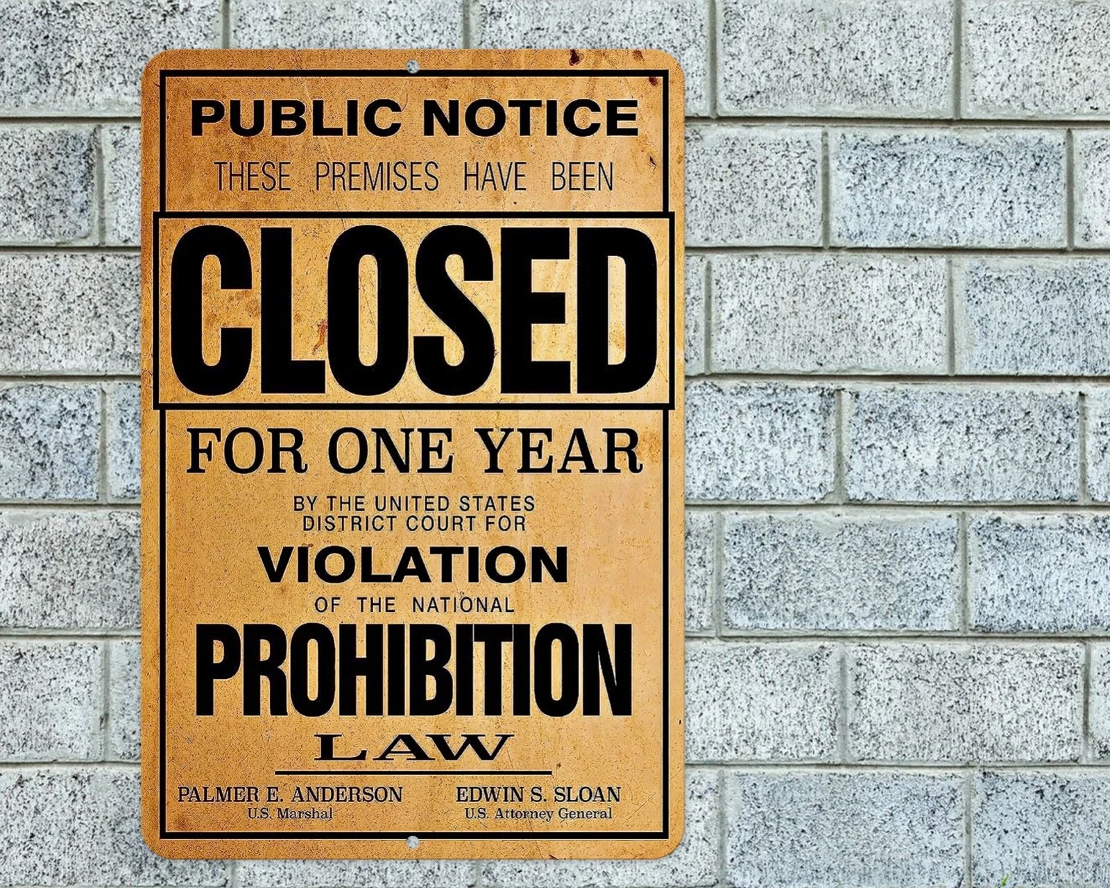 Closed Prohibition Violation Sign Aluminum Metal 8"X12" Man Cave Bar ...