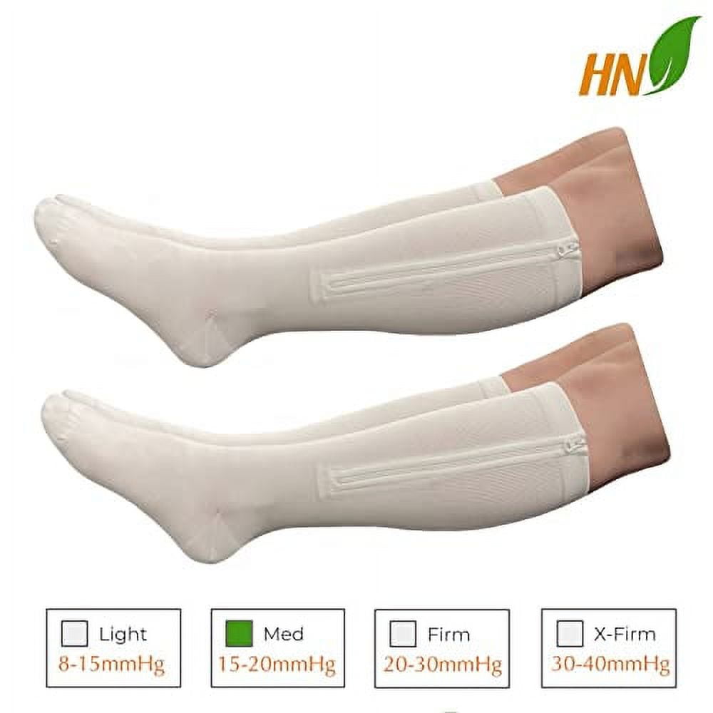 Closed Toe 15-20 mmHg Compression Zipper Socks White Navy 2 Pairs (2X ...