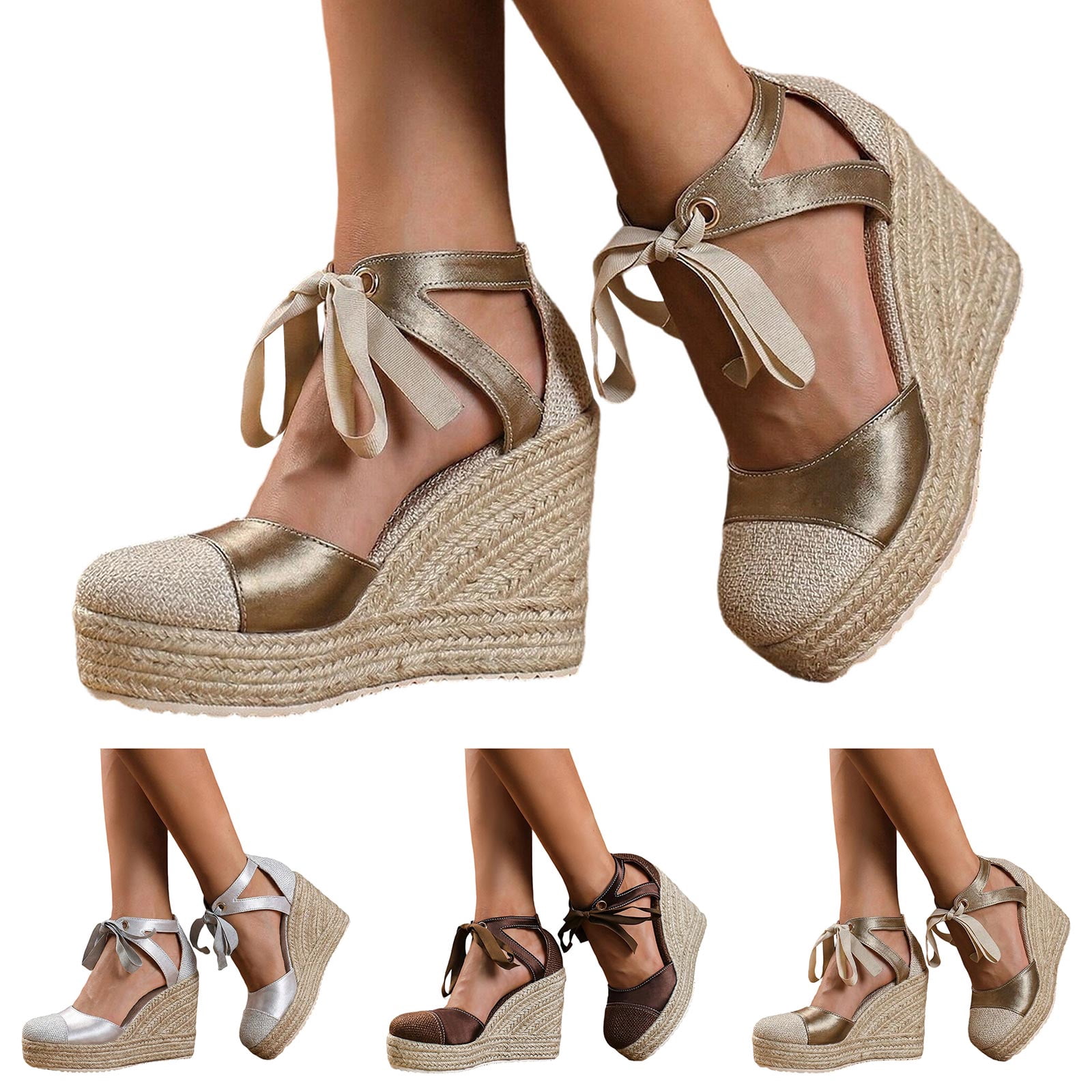 Closed Toe Espadrille Wedge Sandals for Women Ankle Lace up Platform ...