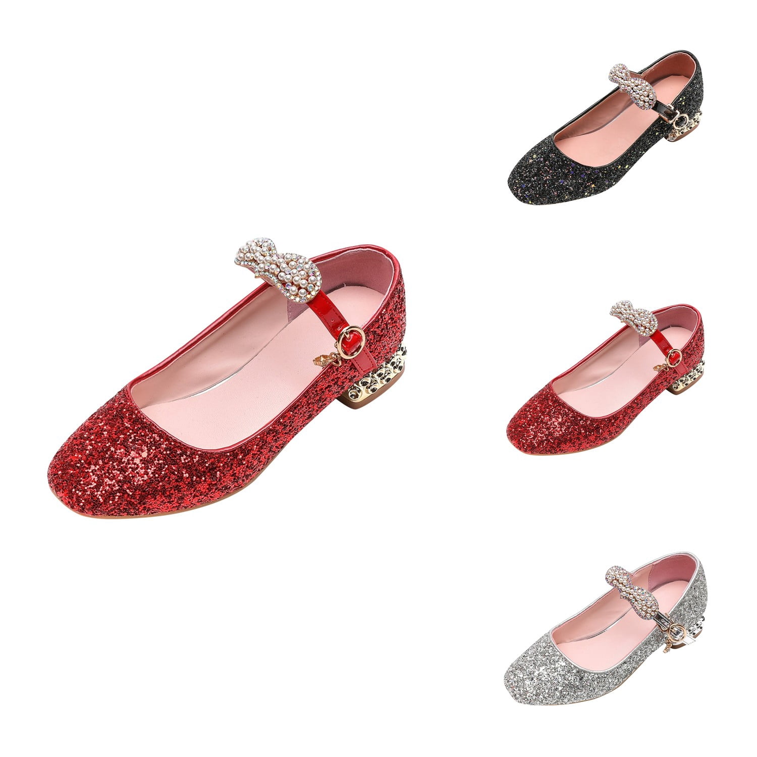 Closed Toe Sequins Low Heel Princess Shoes, Glitter Mary Jane Dress ...