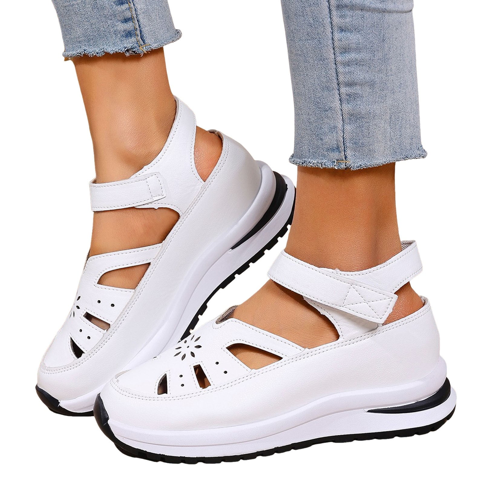 Closed Toe Walking Sandals for Women 2025 Trendy Leather Cut out ...