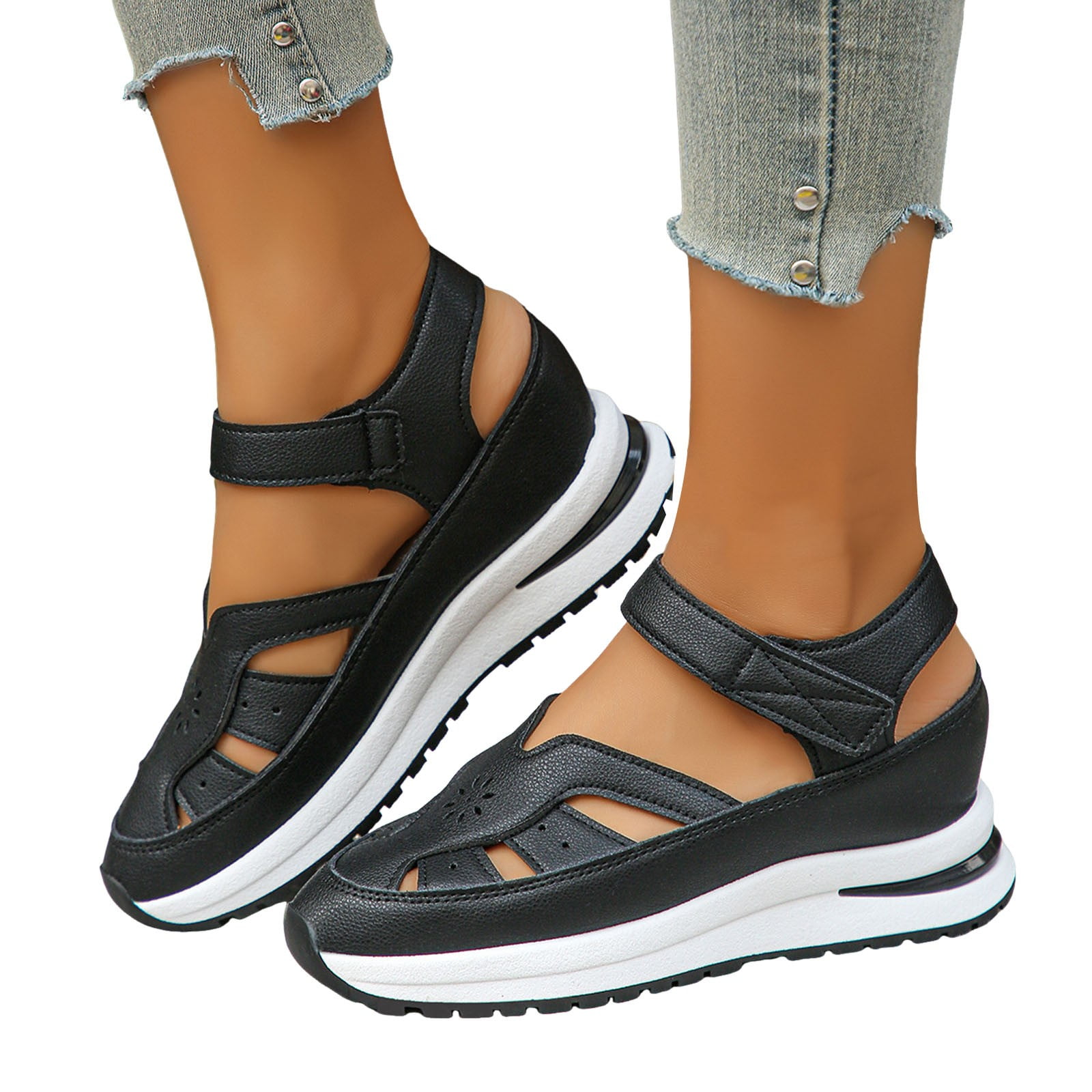 Closed Toe Walking Sandals for Women 2025 Trendy Leather Cut out ...