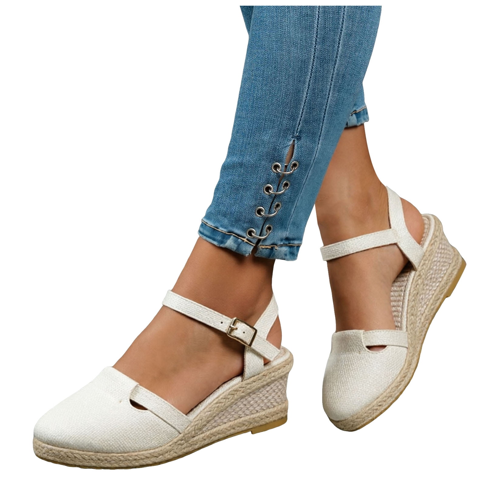 Closed Toe Wedge Sandals for Women Espadrilles Casual Beach Shoes Ankle ...