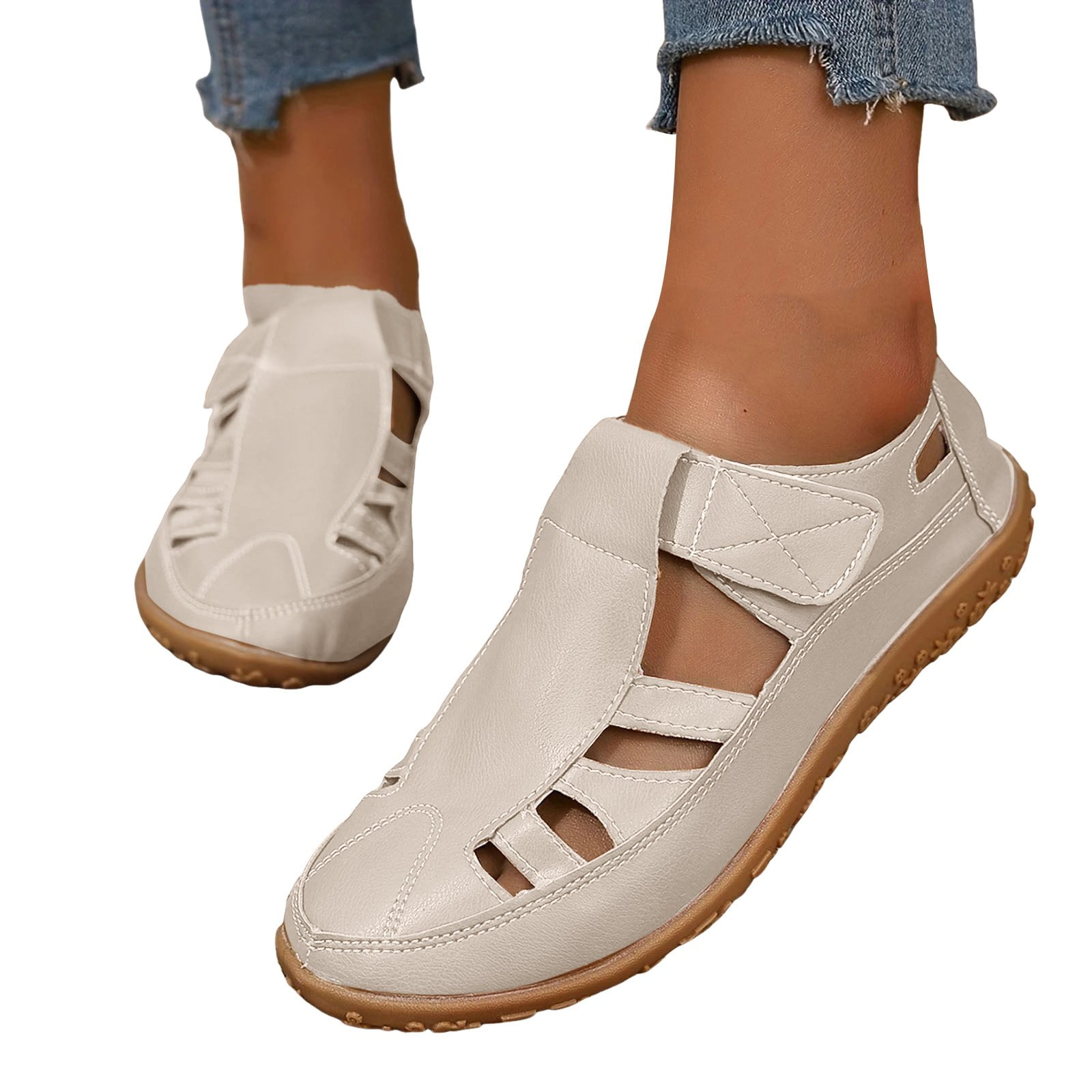 Closed Toe Work Sandals for Women 2025 Spring Summer Leather Non Slip ...