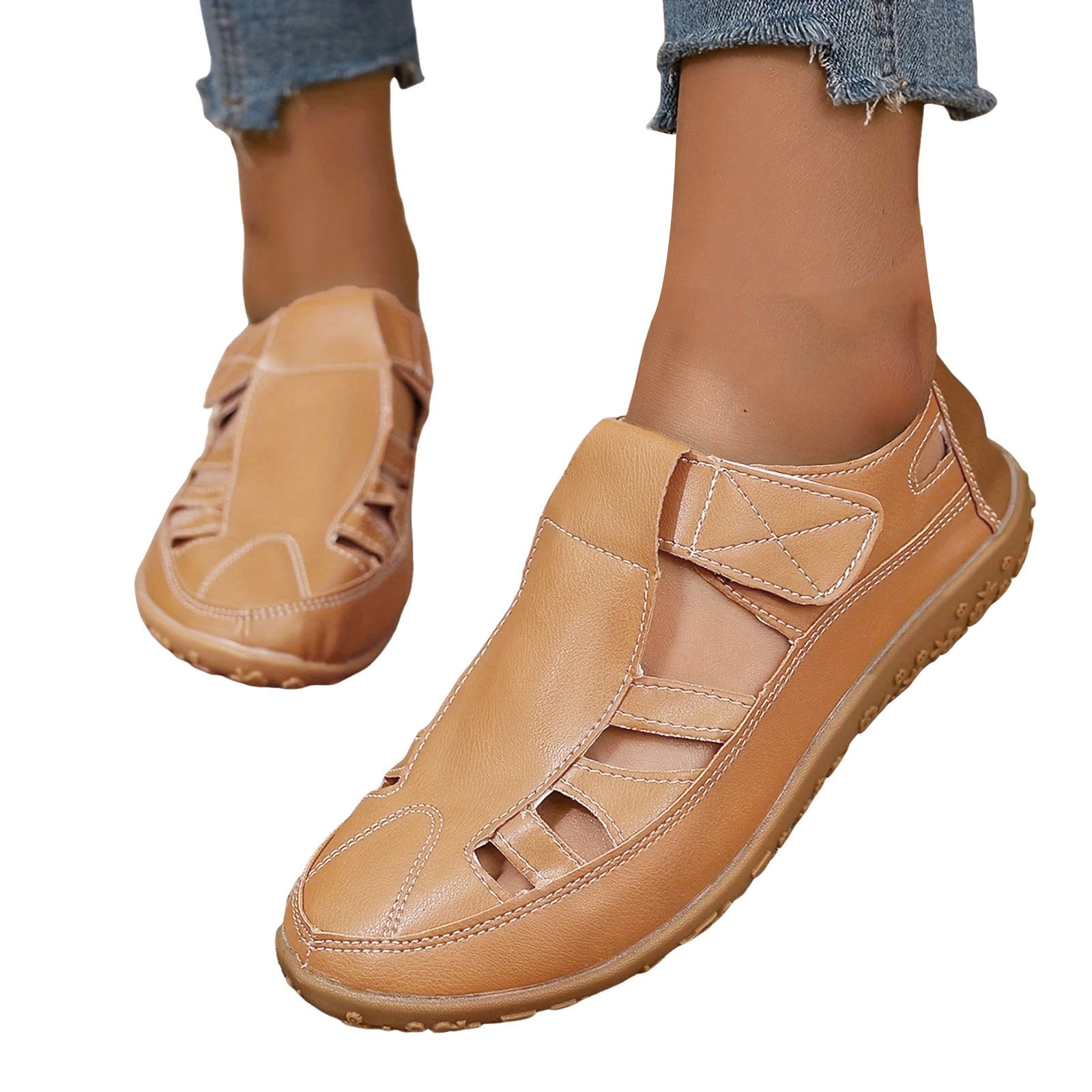 Closed Toe Work Sandals for Women 2025 Spring Summer Leather Non Slip ...