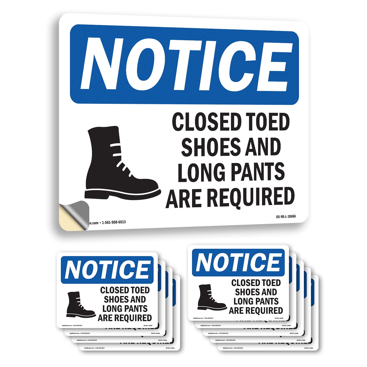 Closed Toed Shoes And Long Pants With Symbol OSHA Notice Vinyl Decal ...