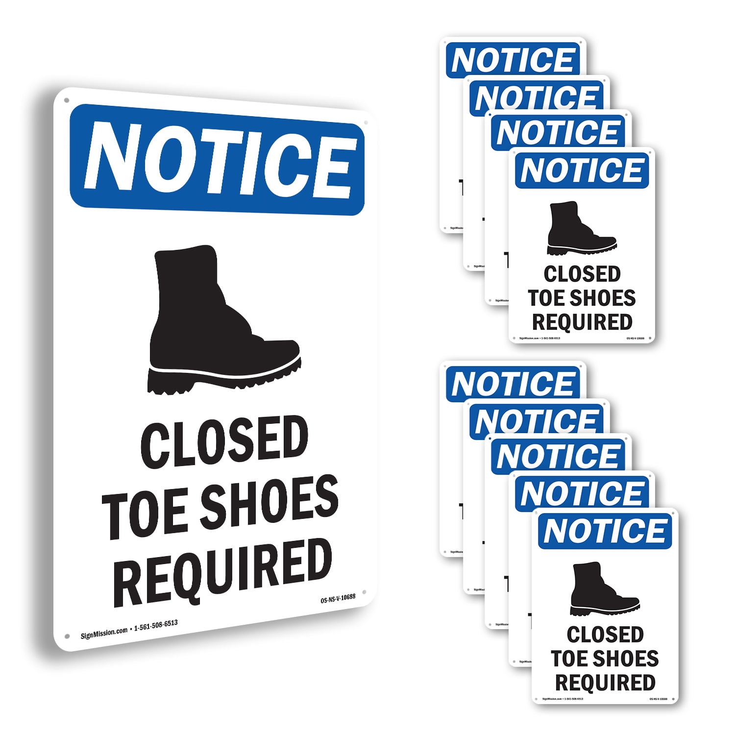 Closed Toed Shoes Required OSHA Notice Rigid Plastic Sign 24 Inch x 18 ...