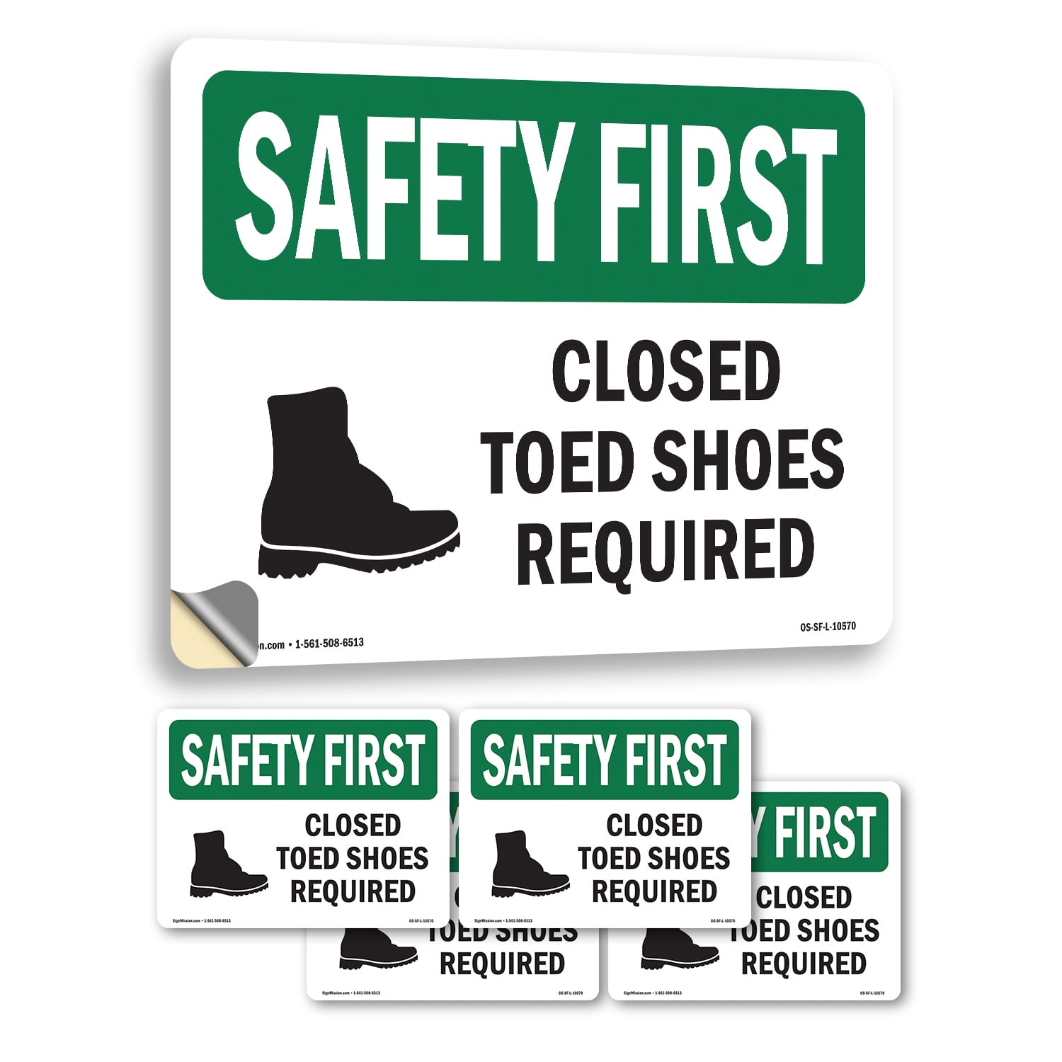 Closed Toed Shoes Required With Symbol OSHA SAFETY FIRST Vinyl Decal ...