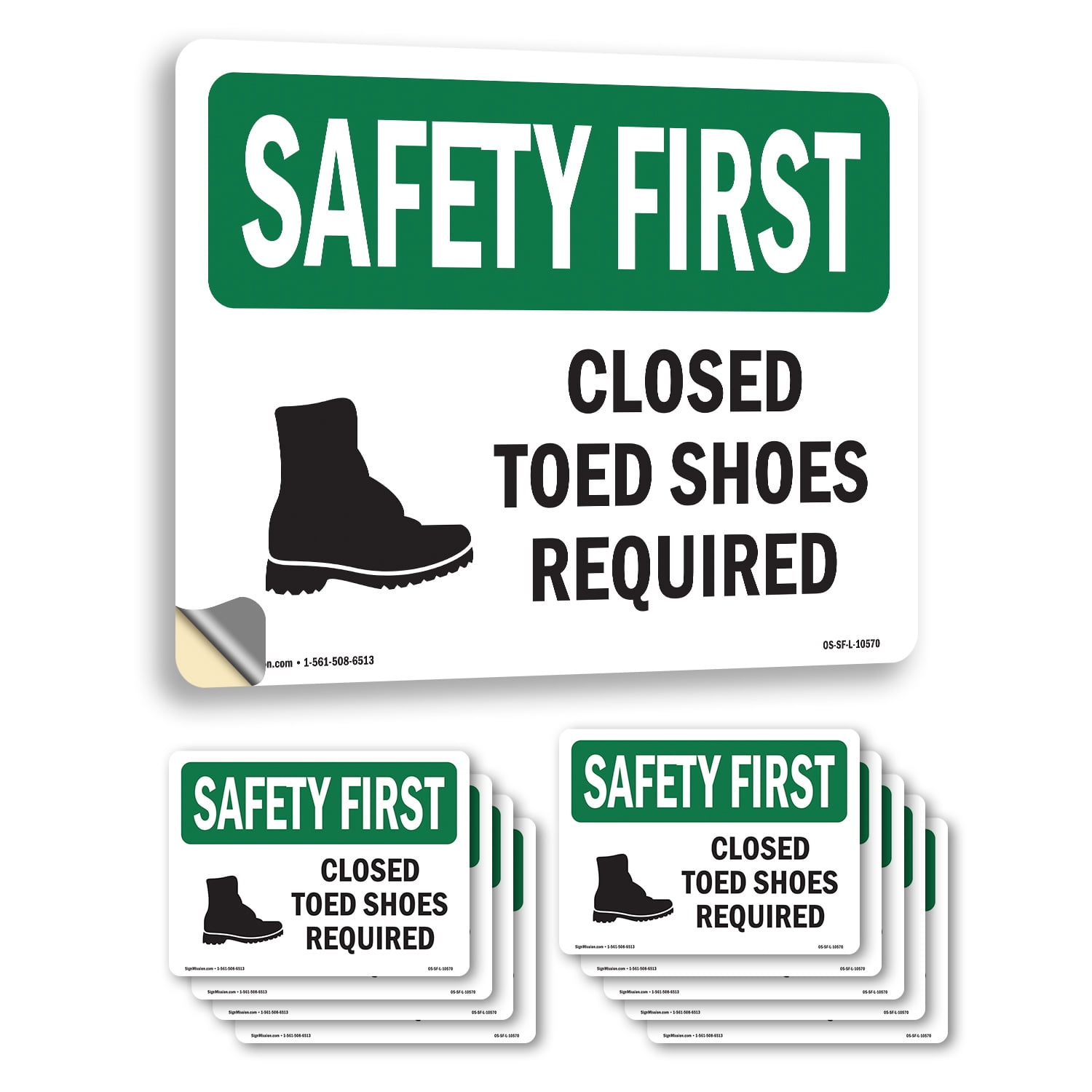 Closed Toed Shoes Required With Symbol OSHA SAFETY FIRST Vinyl Decal ...